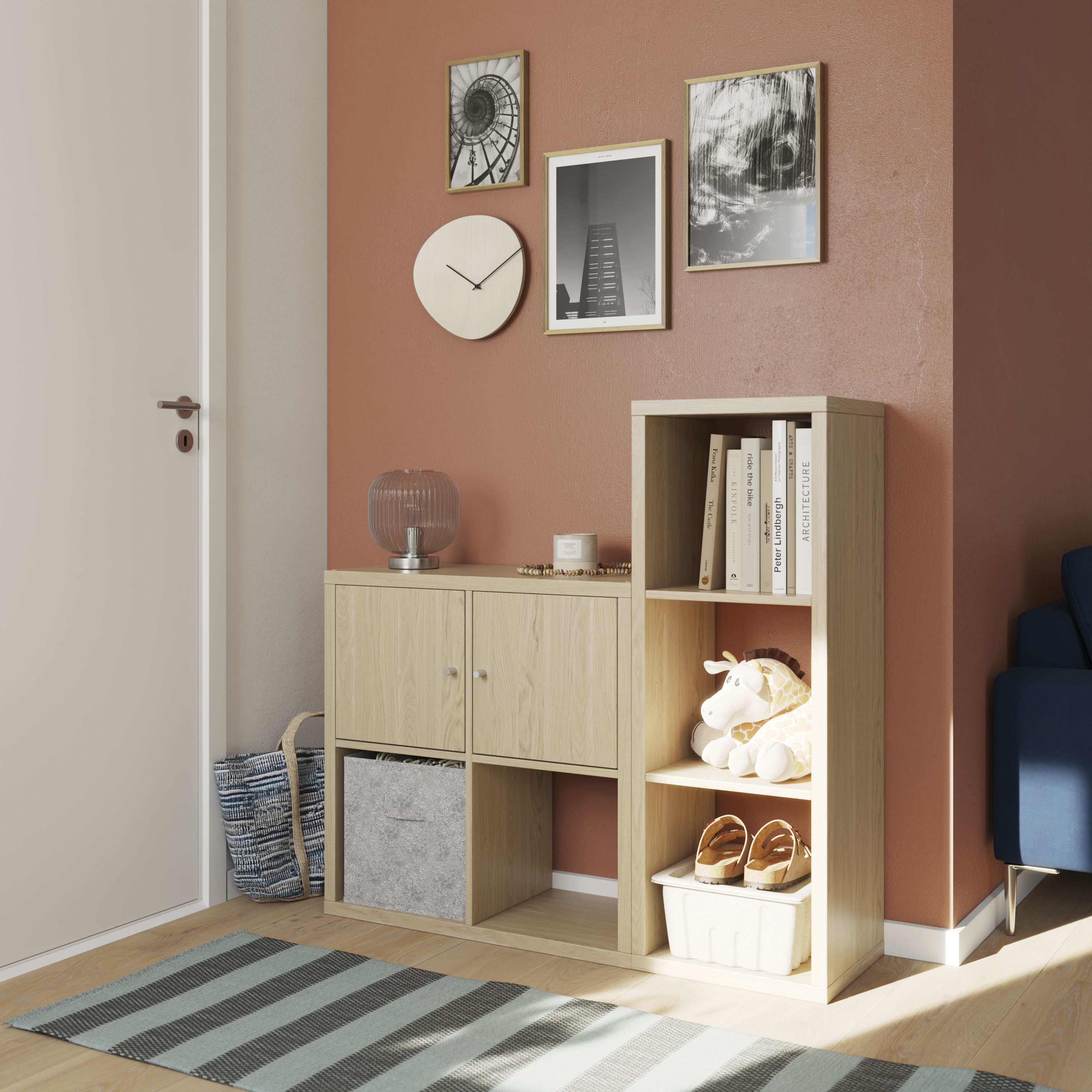 GoodHome Mixxit Natural oak effect Freestanding 4 shelf Cube Shelving ...