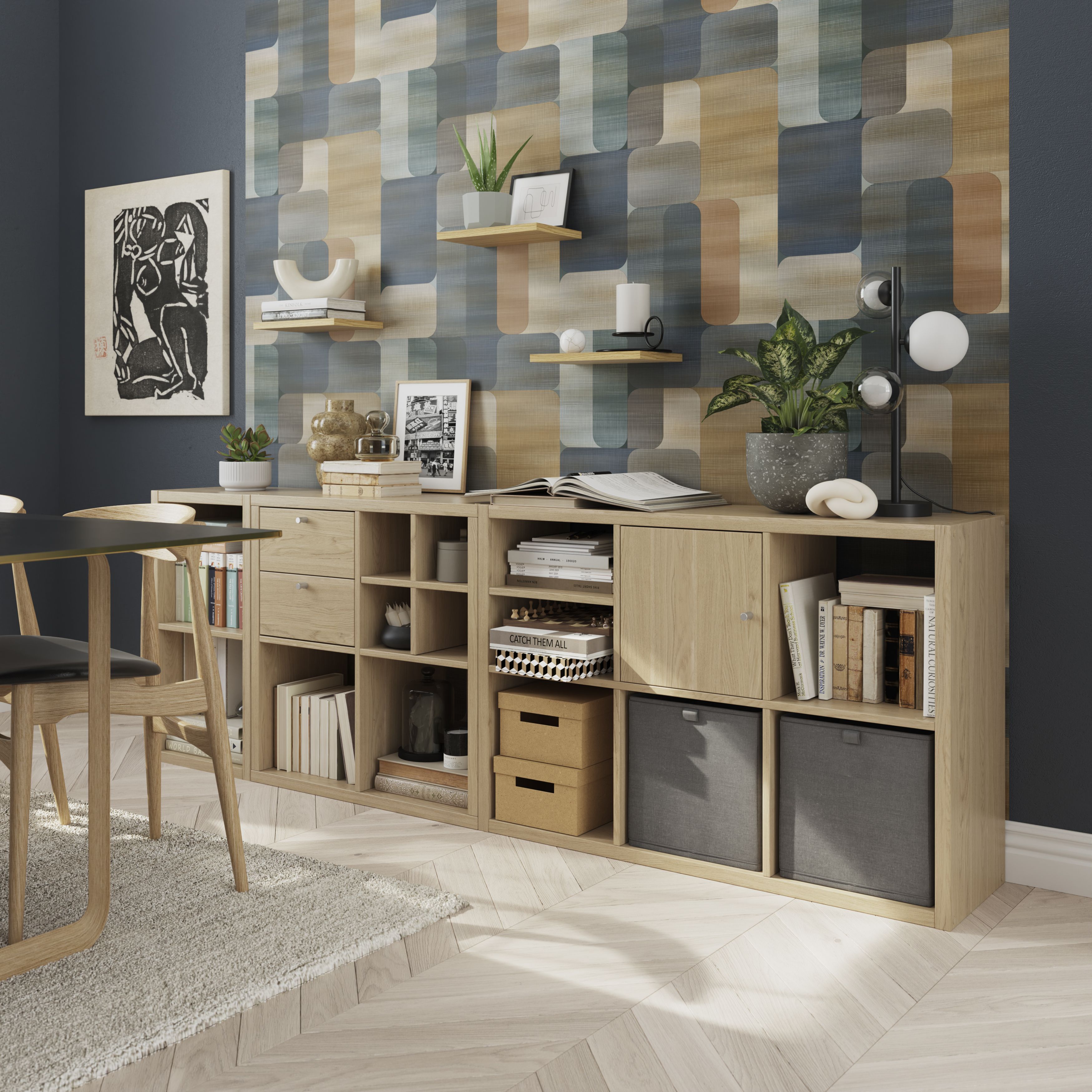 GoodHome Mixxit Natural oak effect Freestanding 4 shelf Cube Shelving ...