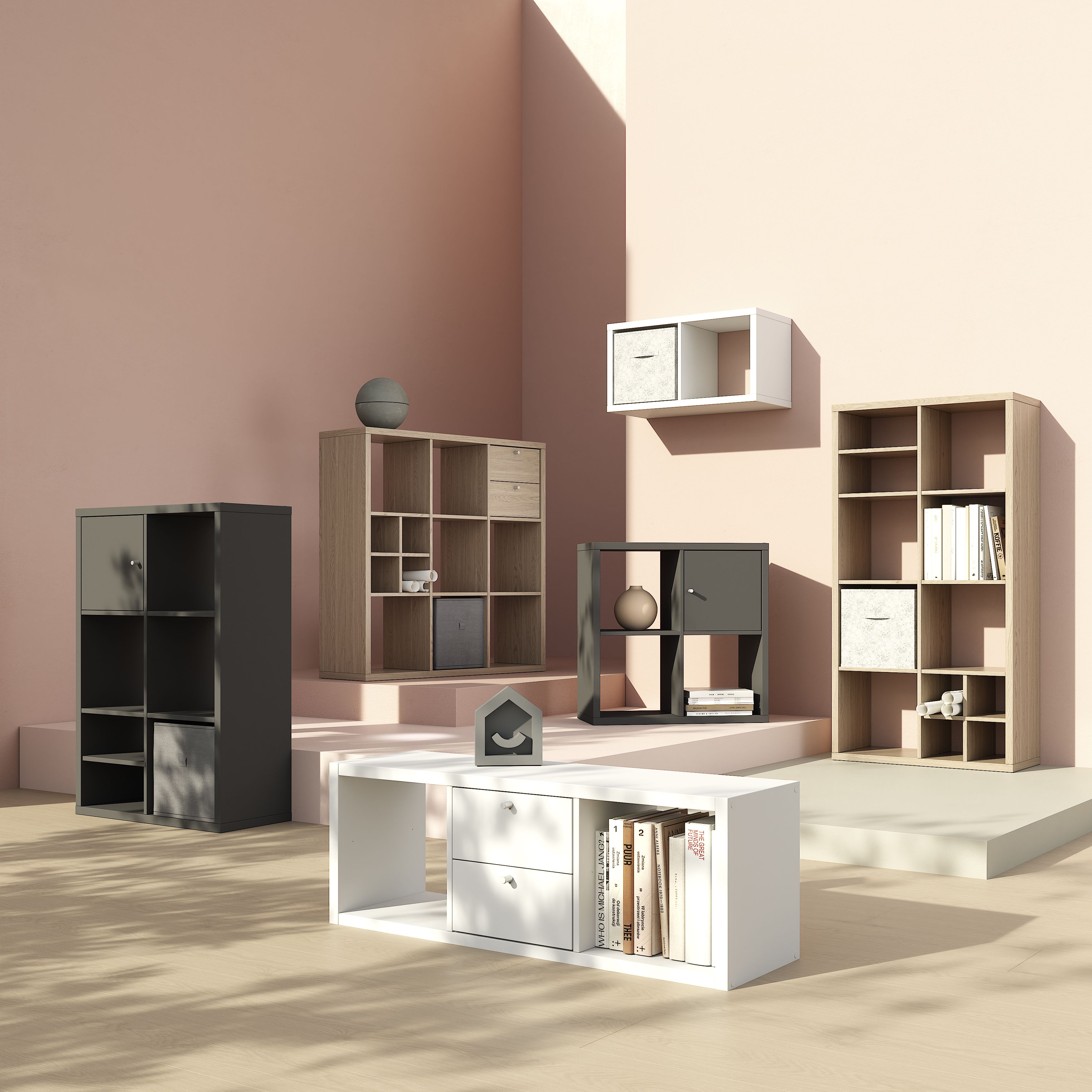 GOODHOME MIXXIT NATURAL OAK EFFECT FREESTANDING 9 SHELF CUBE SHELVING ...