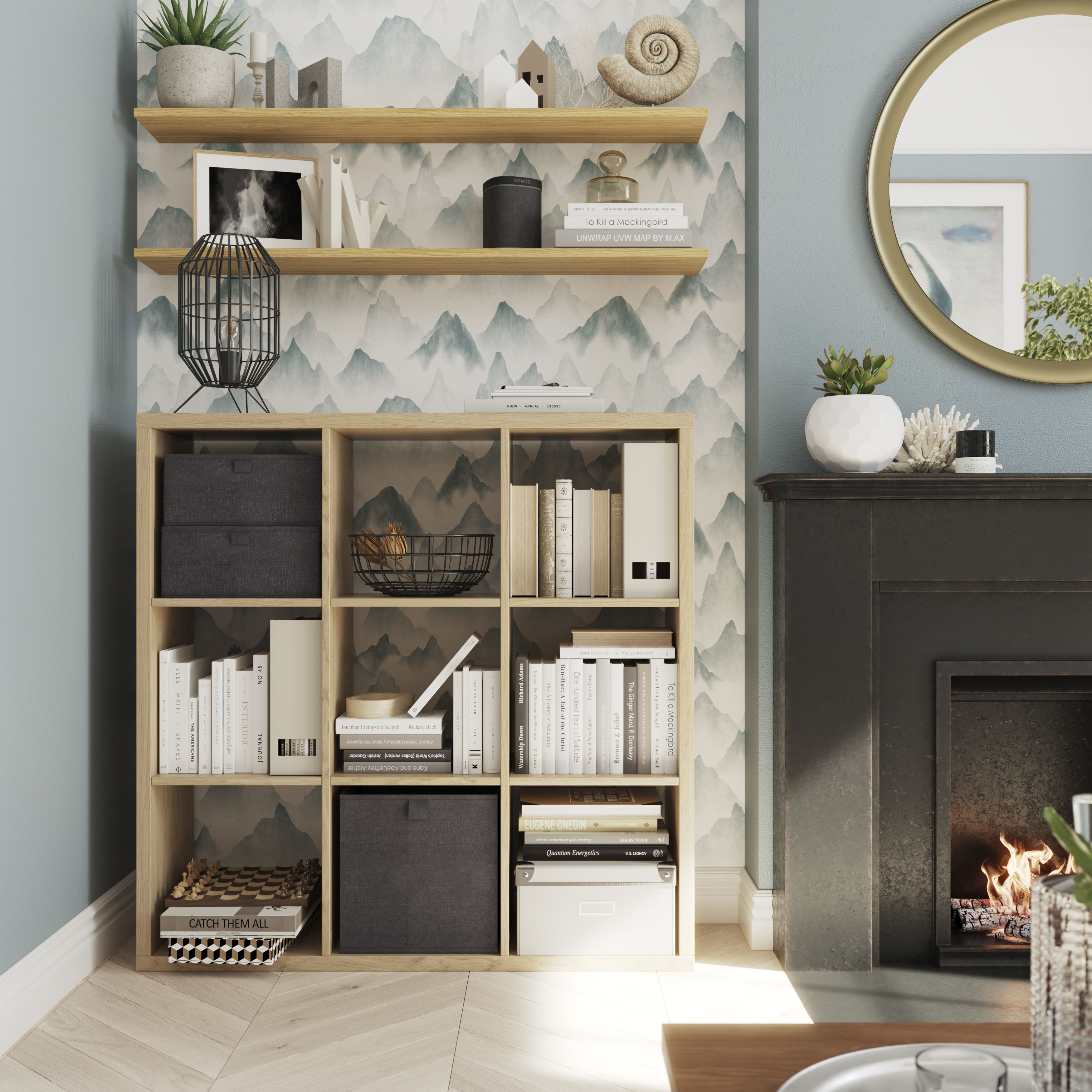 GoodHome Mixxit Natural oak effect Freestanding 9 shelf Cube Shelving ...