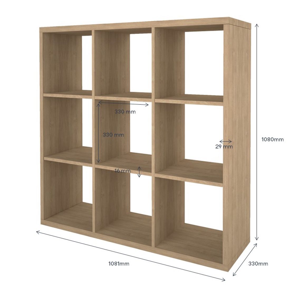 GOODHOME MIXXIT NATURAL OAK EFFECT FREESTANDING 9 SHELF CUBE SHELVING ...