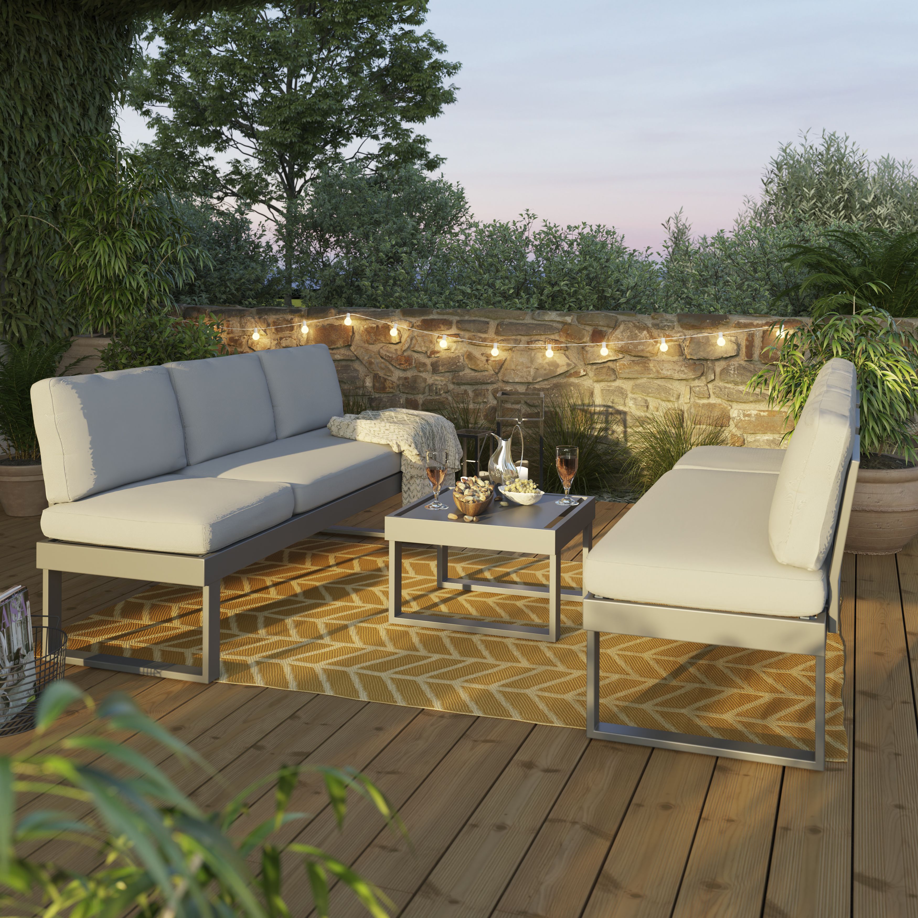 GoodHome Moorea Matt Steel grey Metal 6 Seater Modular corner Coffee set