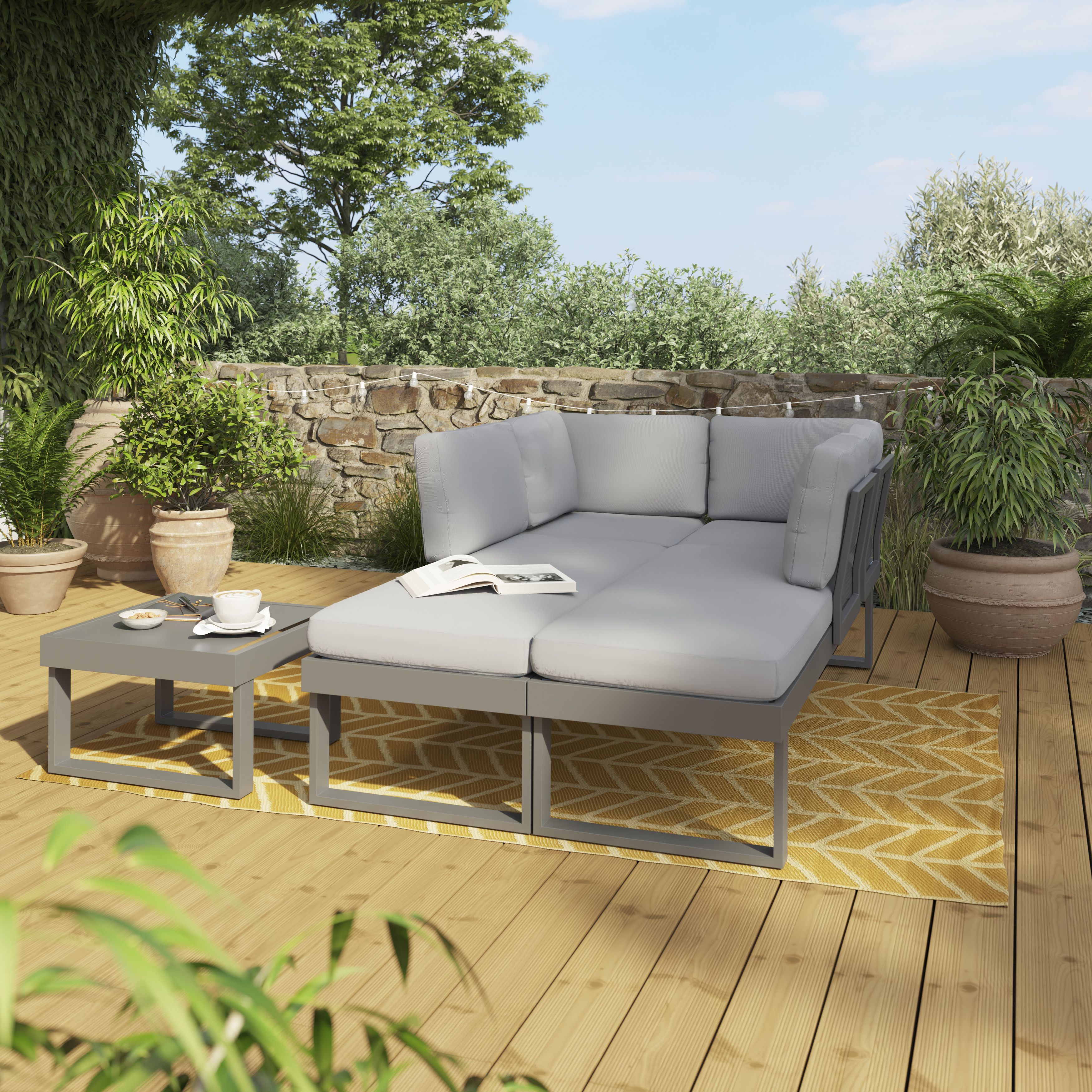 GoodHome Moorea Matt Steel grey Metal 6 Seater Modular corner Coffee set