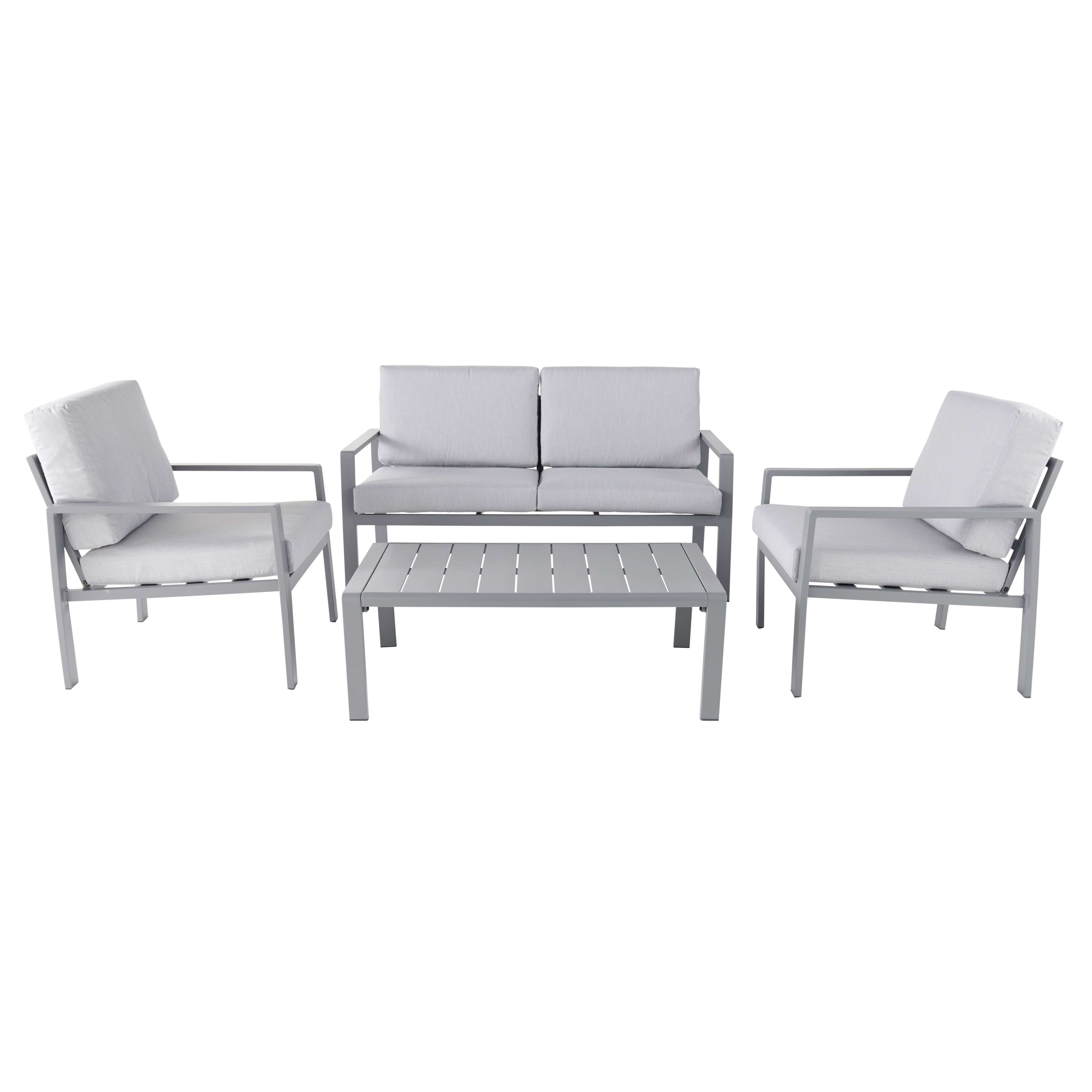 GoodHome Moorea Steel grey Metal 4 Seater Coffee set