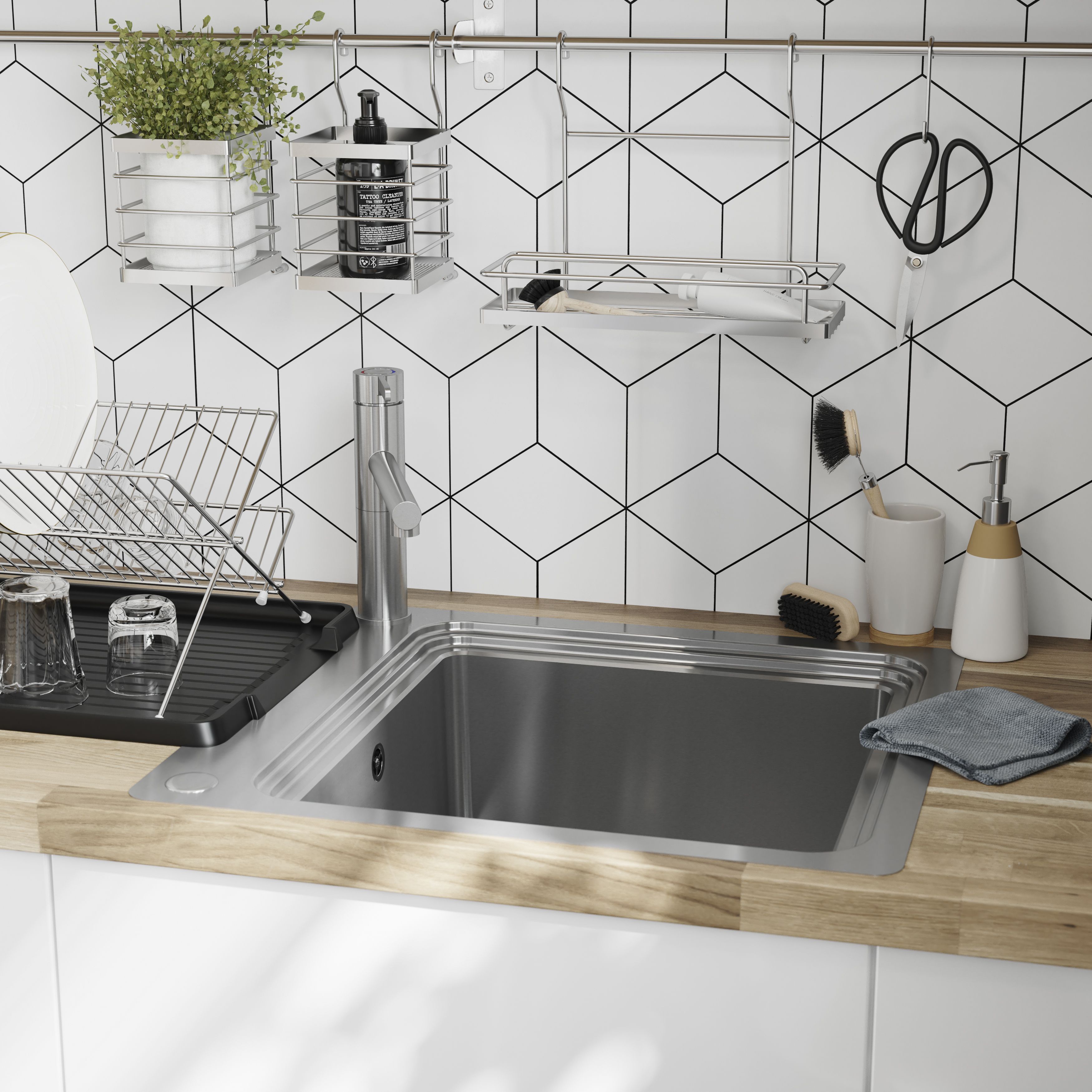 GoodHome Morita Stainless steel effect Kitchen Top lever Tap