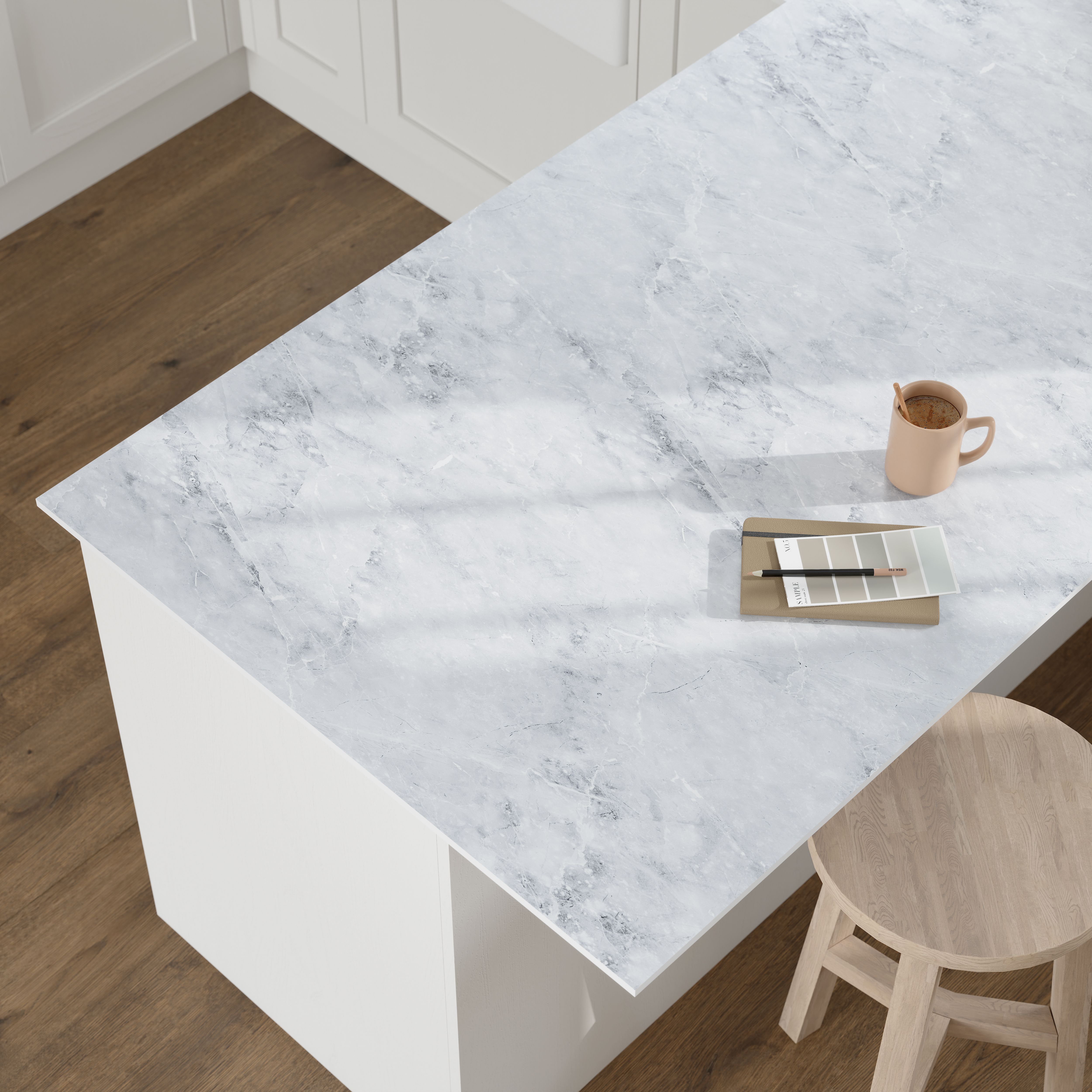GoodHome Nepeta Gloss White Venice Marble effect Compact Laminate ...