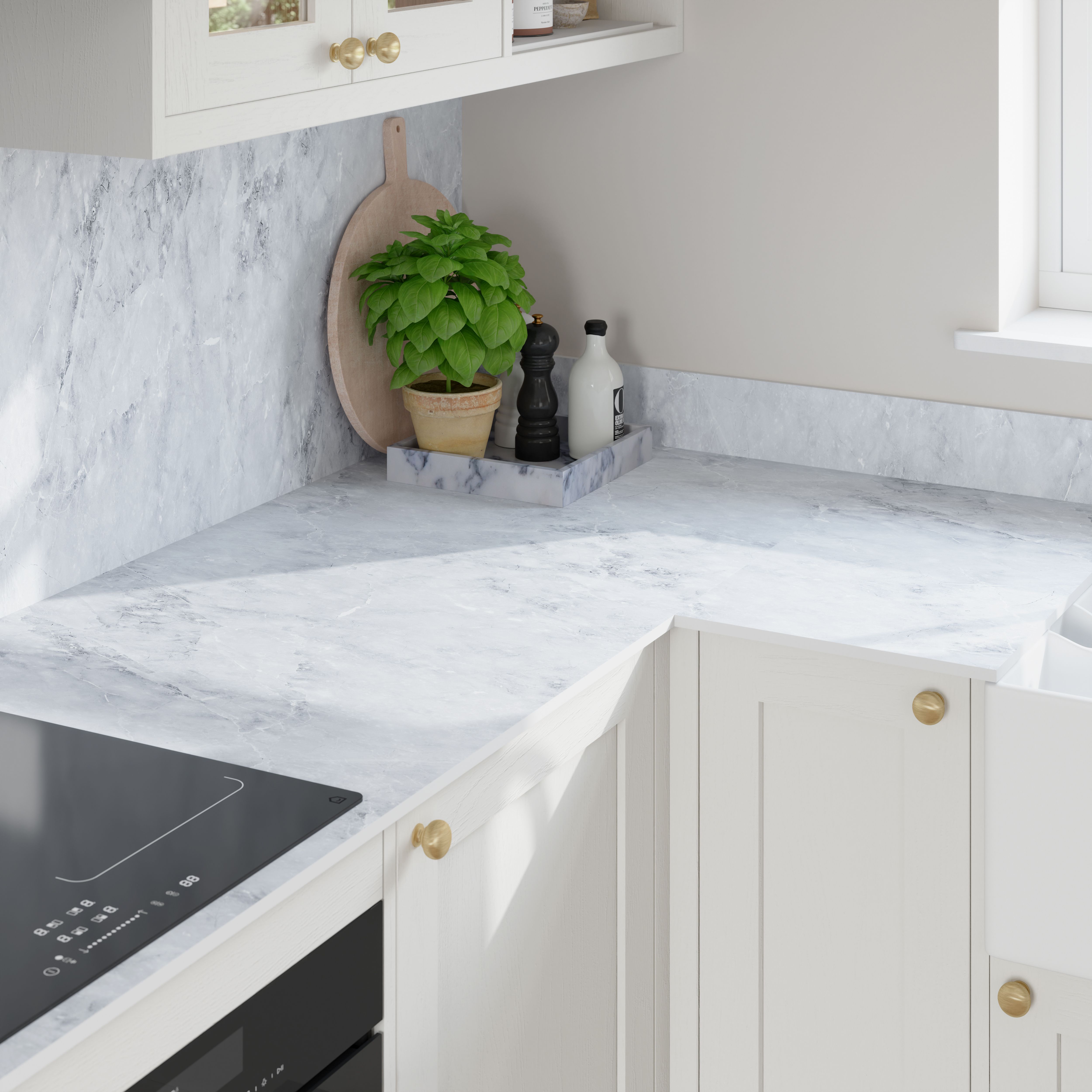 GoodHome Nepeta Gloss White Venice Marble effect Compact Laminate ...
