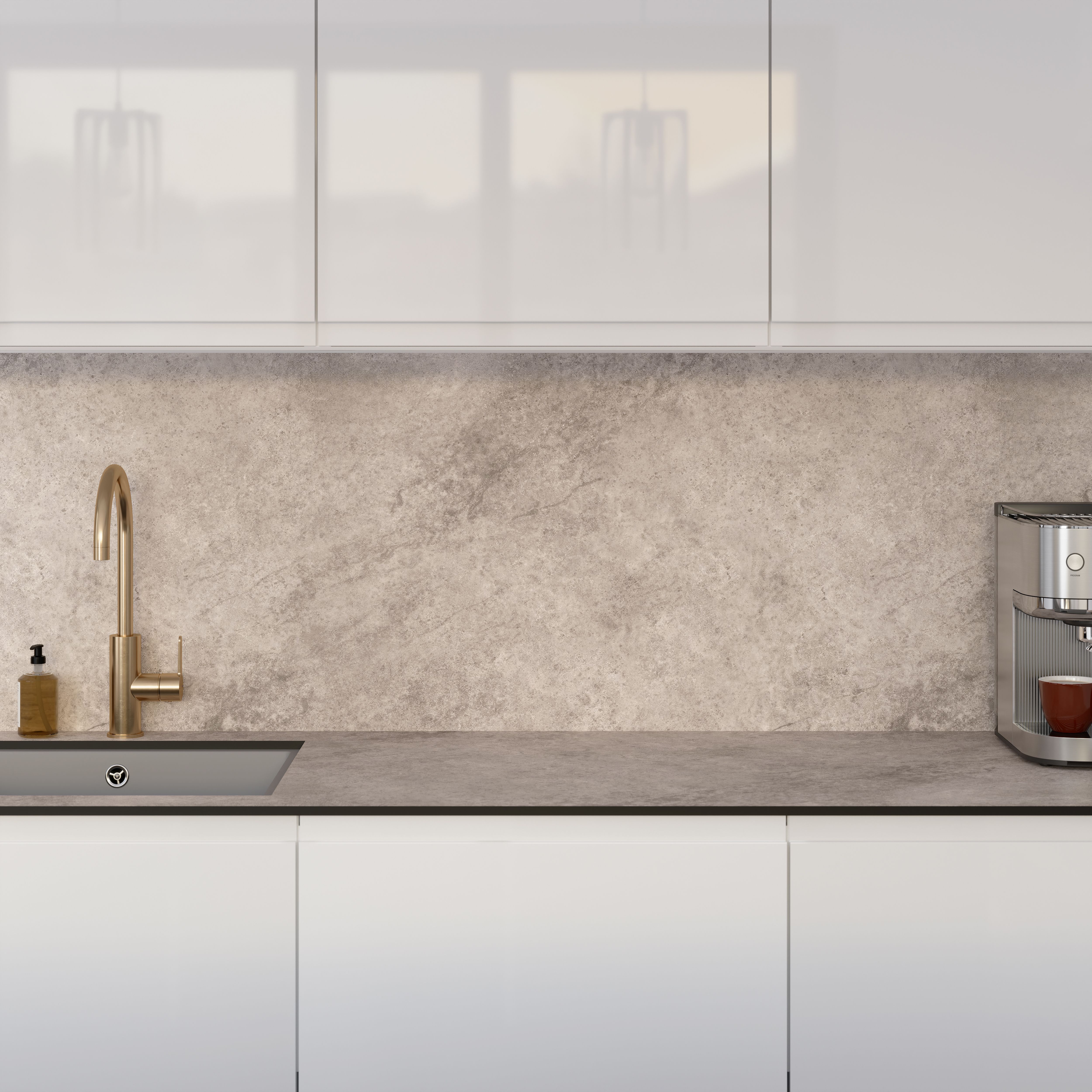 GoodHome Nepeta Grey Sandstone effect Melamine Back panel, (H)600mm (W ...