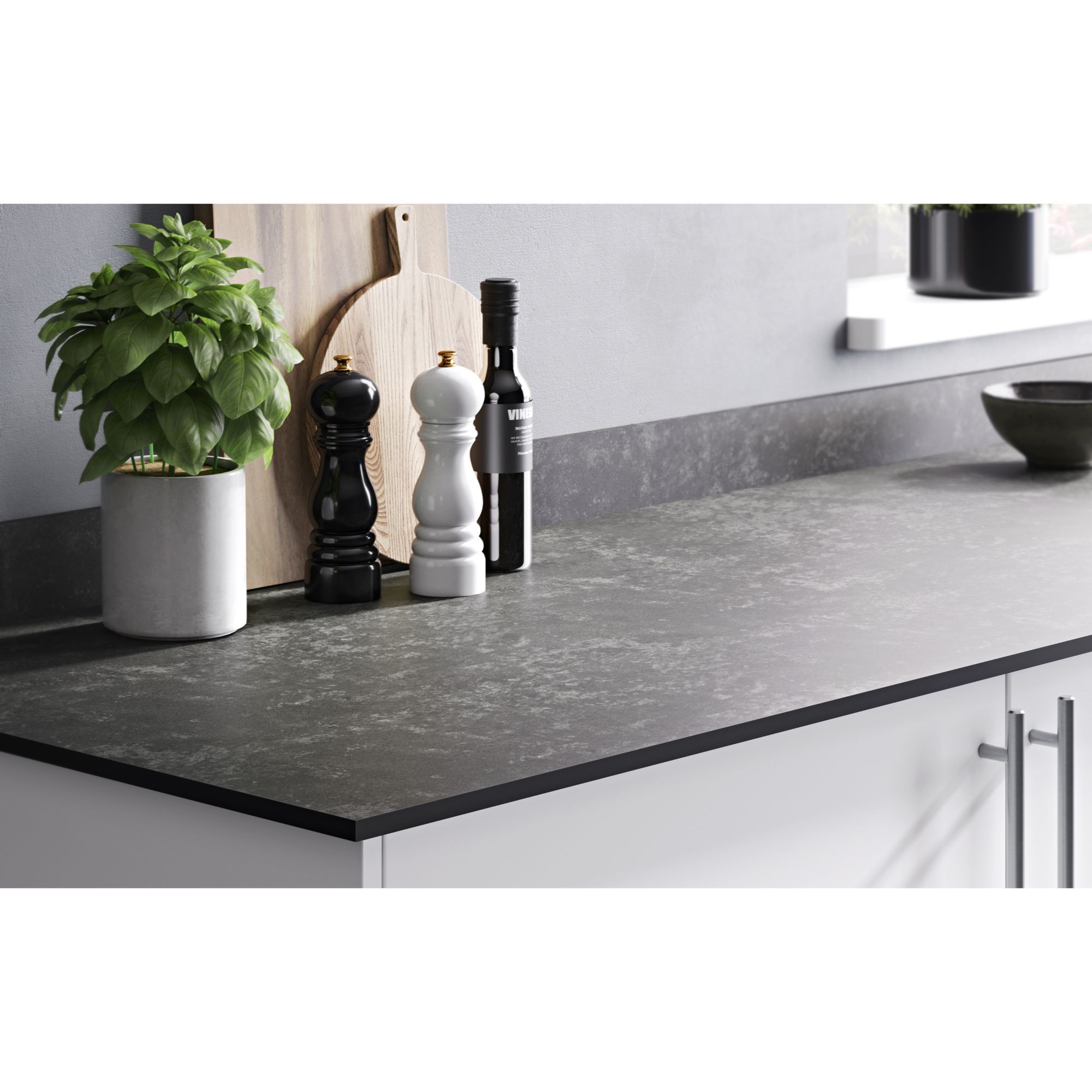GoodHome Nepeta Matt Grey Stone effect Compact Laminate Kitchen Upstand ...