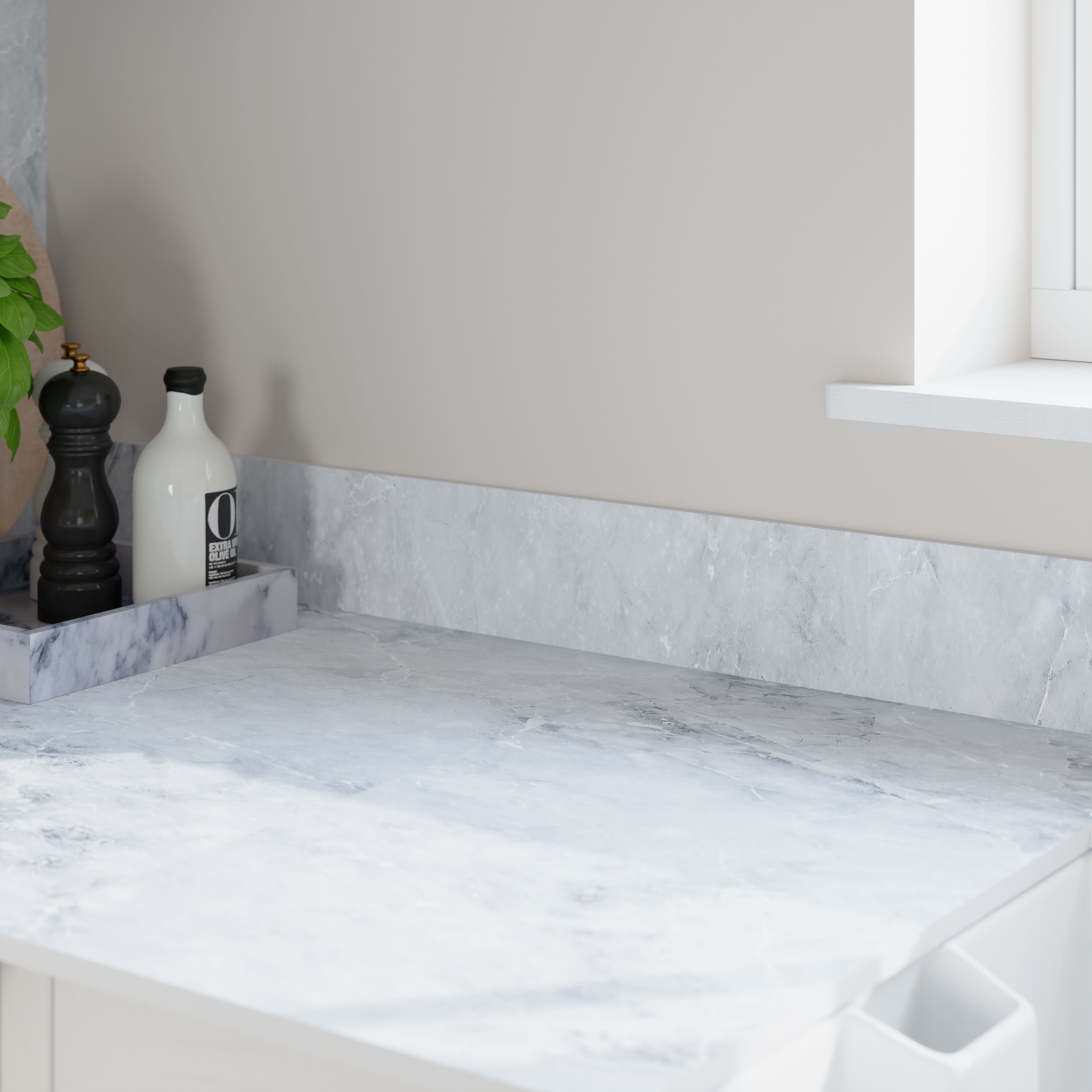 GoodHome Nepeta Satin White Venice Marble effect Compact Laminate ...