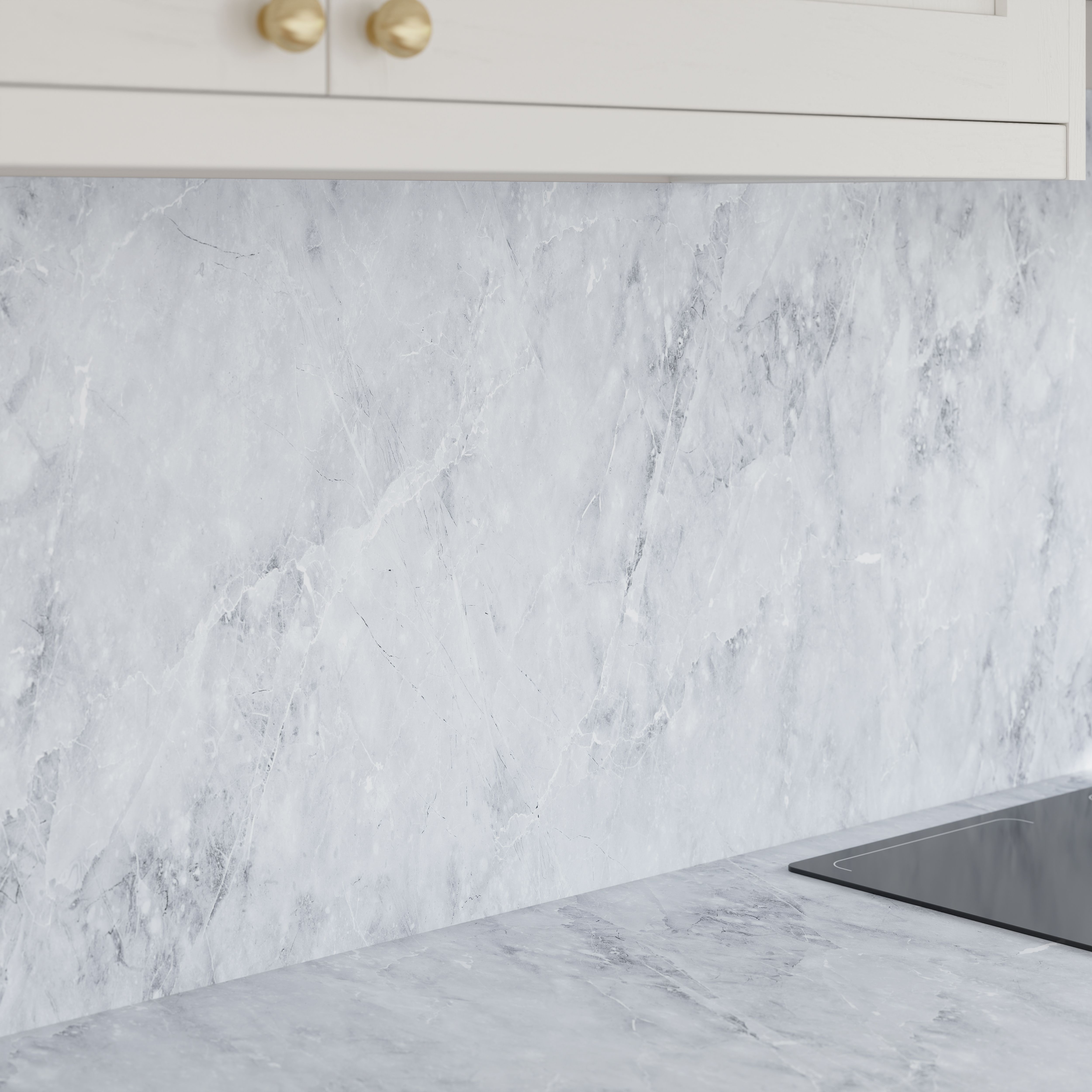 GoodHome Nepeta Venice White Marble effect Melamine Back panel, (H ...