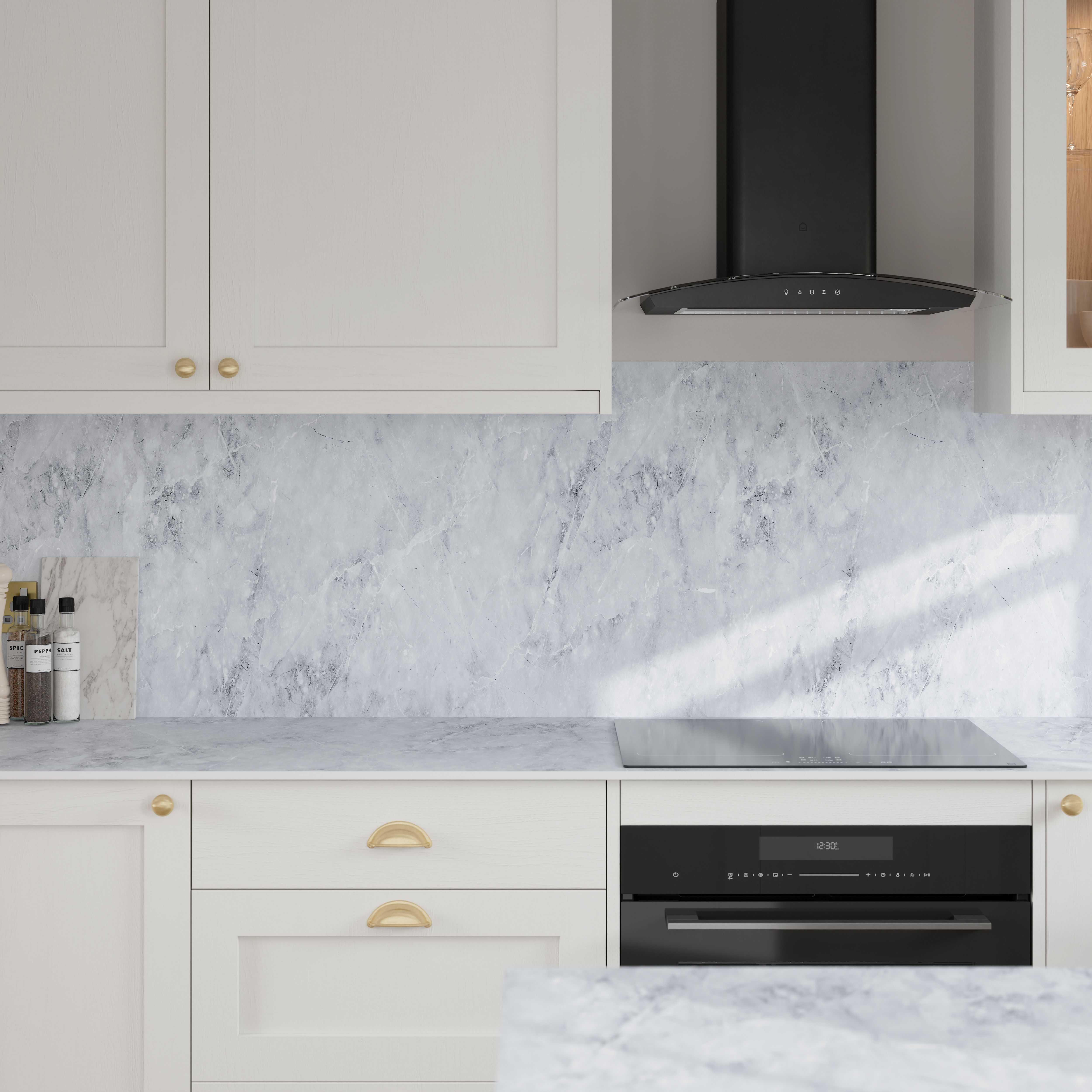 GoodHome Nepeta Venice White Marble effect Melamine Back panel, (H ...