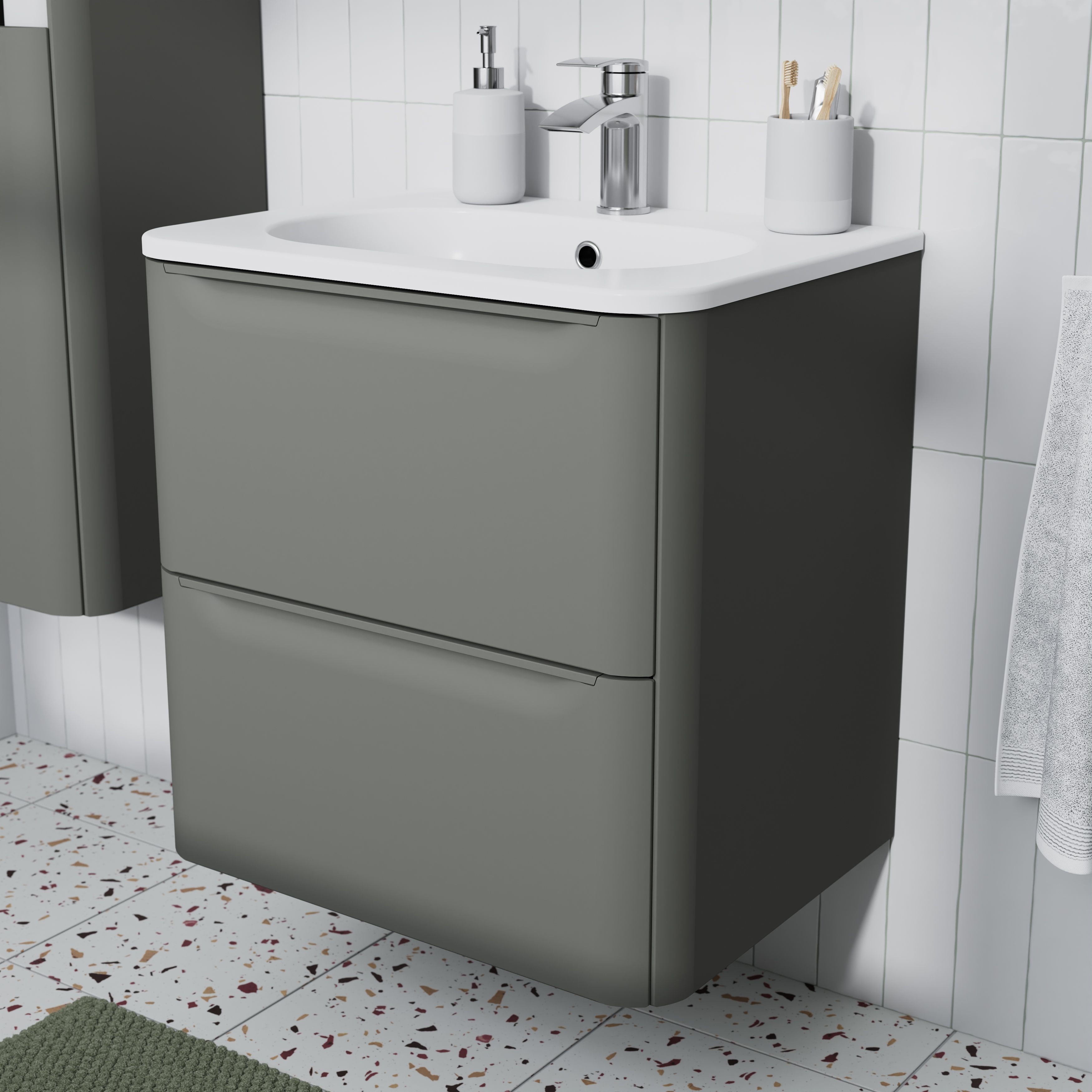GoodHome Nevado Matt Green Wall-mounted Vanity unit & basin set (W ...