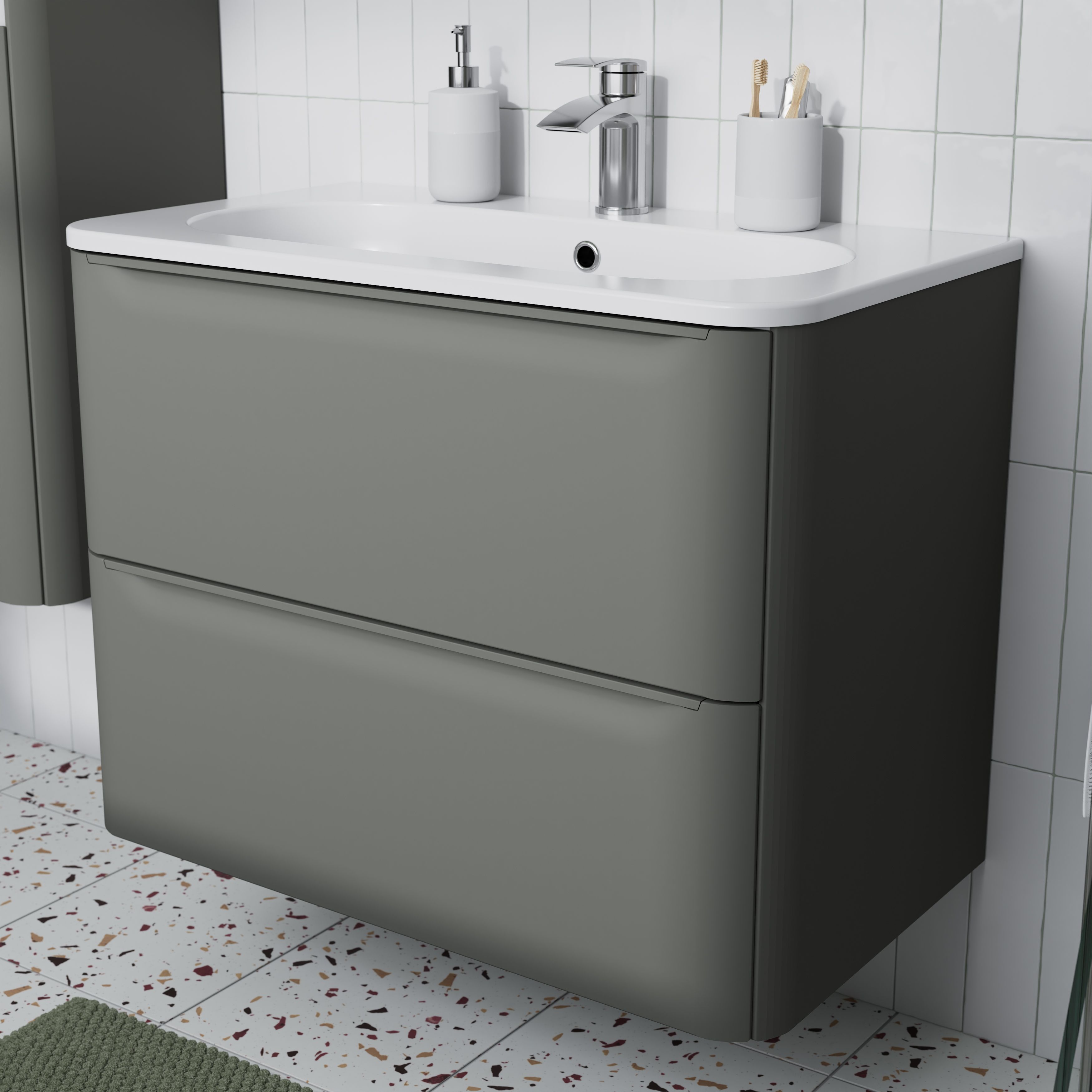 GoodHome Nevado Matt Green Wall-mounted Vanity unit & basin set (W ...