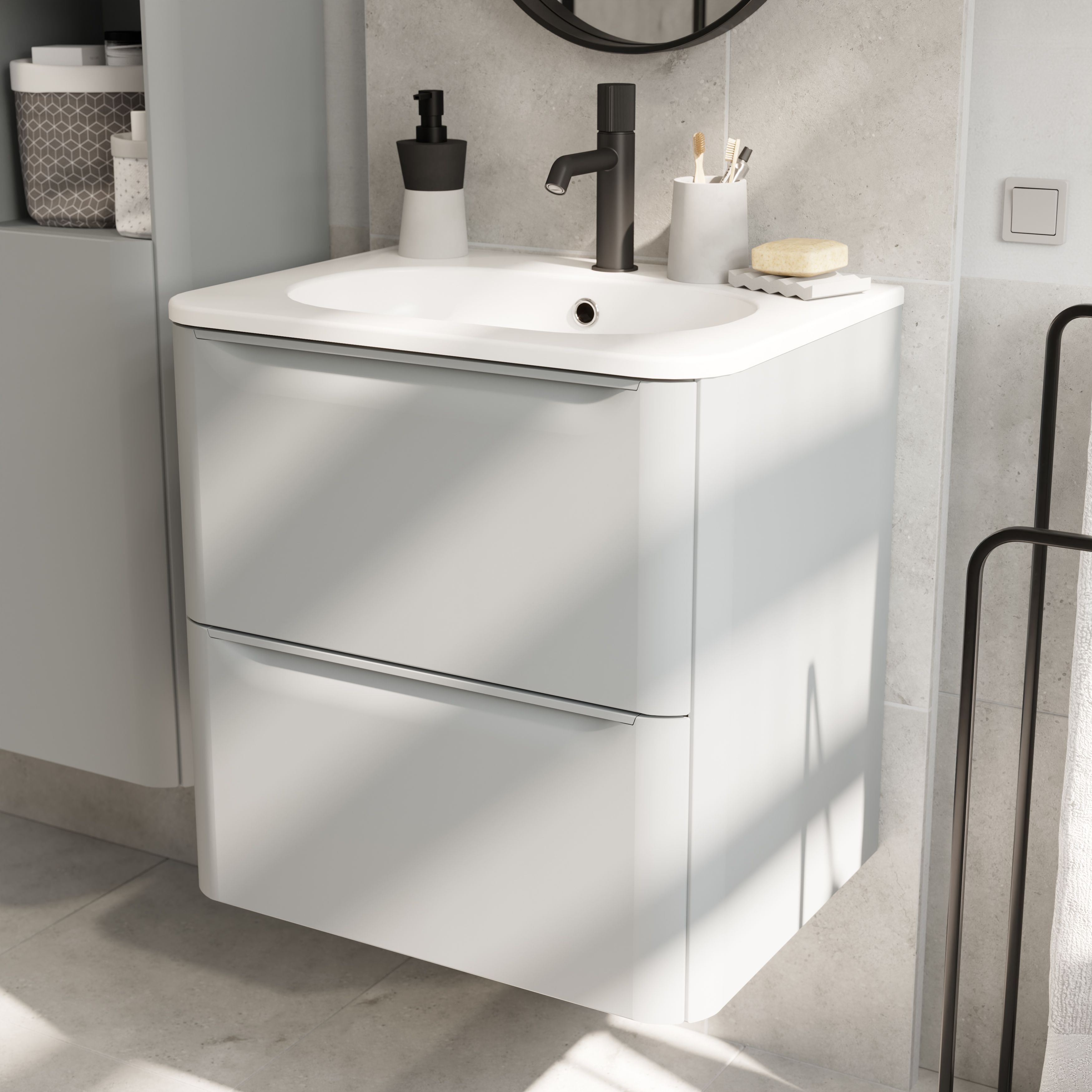 GoodHome Nevado Matt Grey Wall-mounted Vanity unit & basin set (W)600mm ...