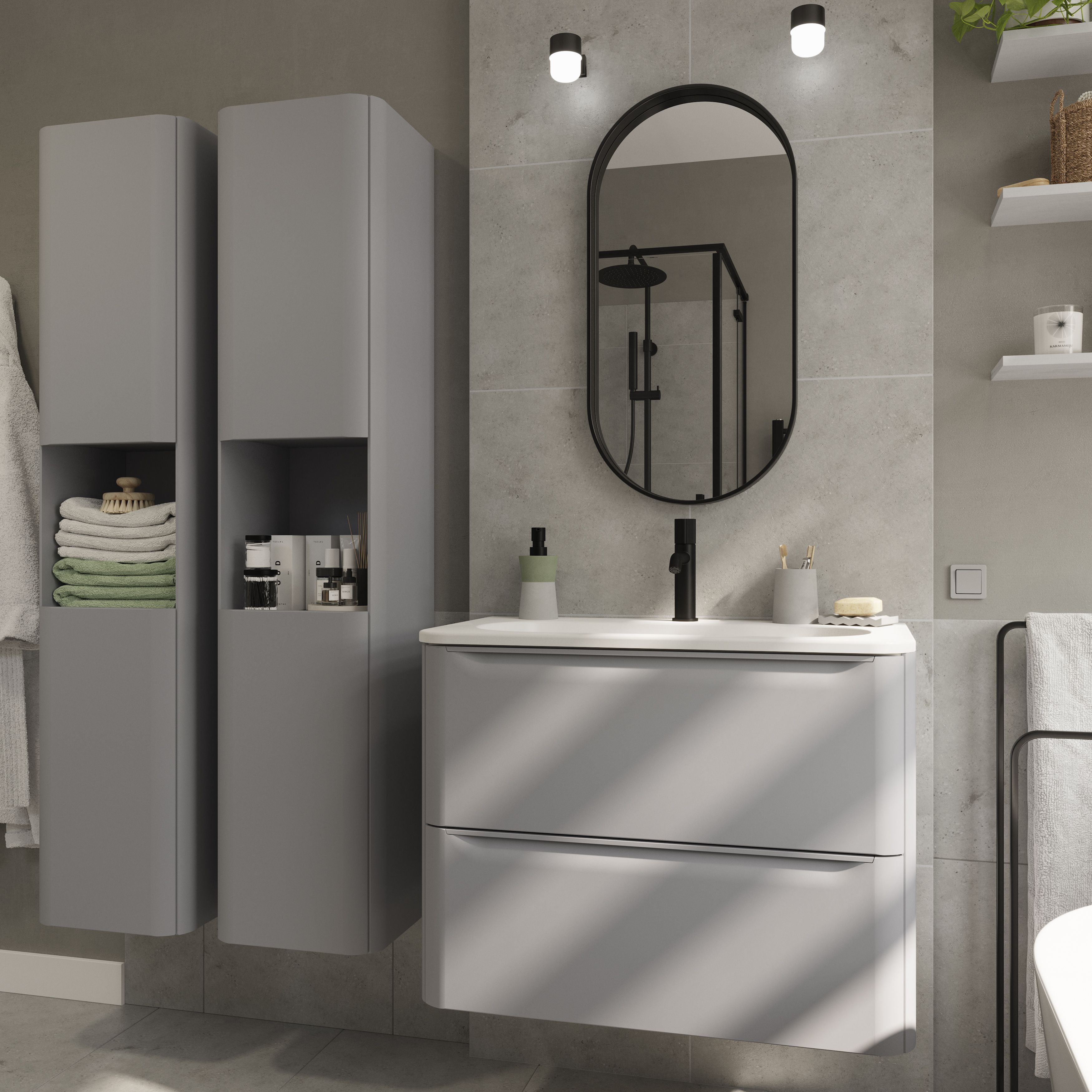 GoodHome Nevado Matt Grey Wall-mounted Vanity unit & basin set (W)800mm ...