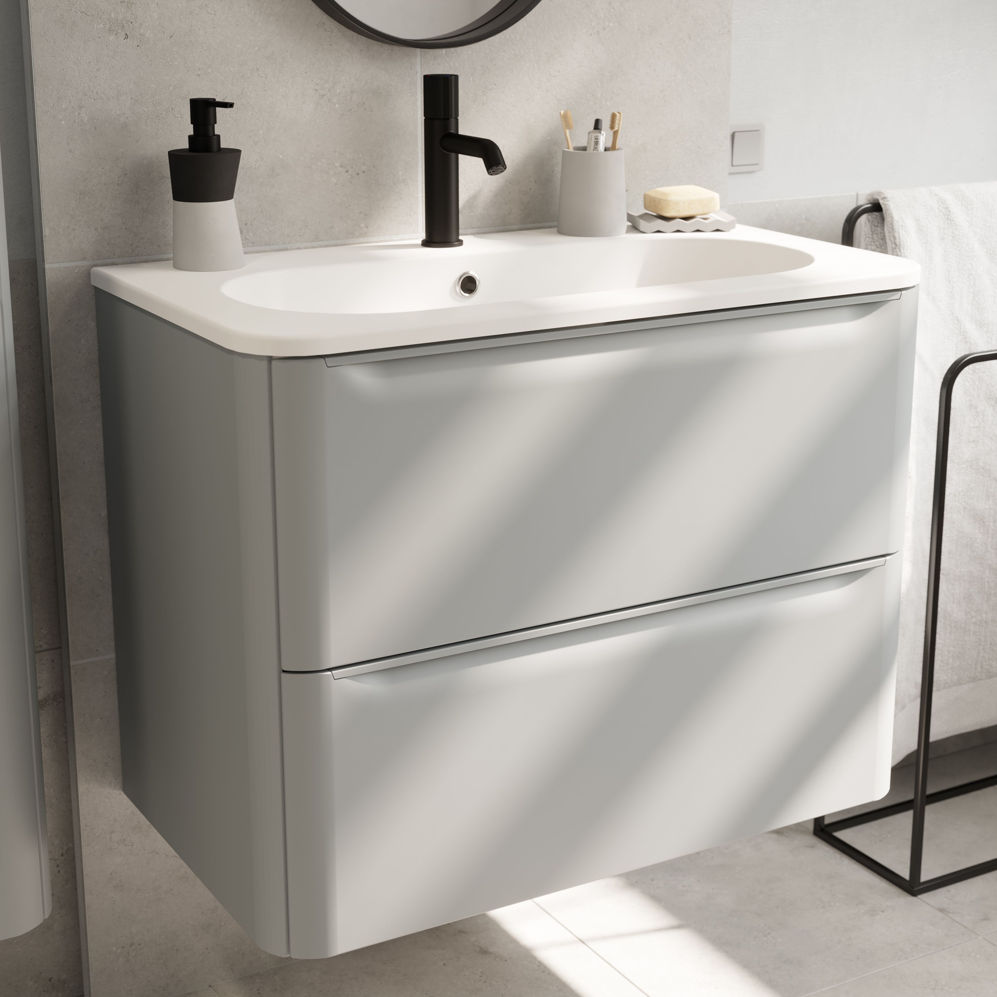GoodHome Nevado Matt Grey Wall-mounted Vanity unit & basin set (W)800mm ...