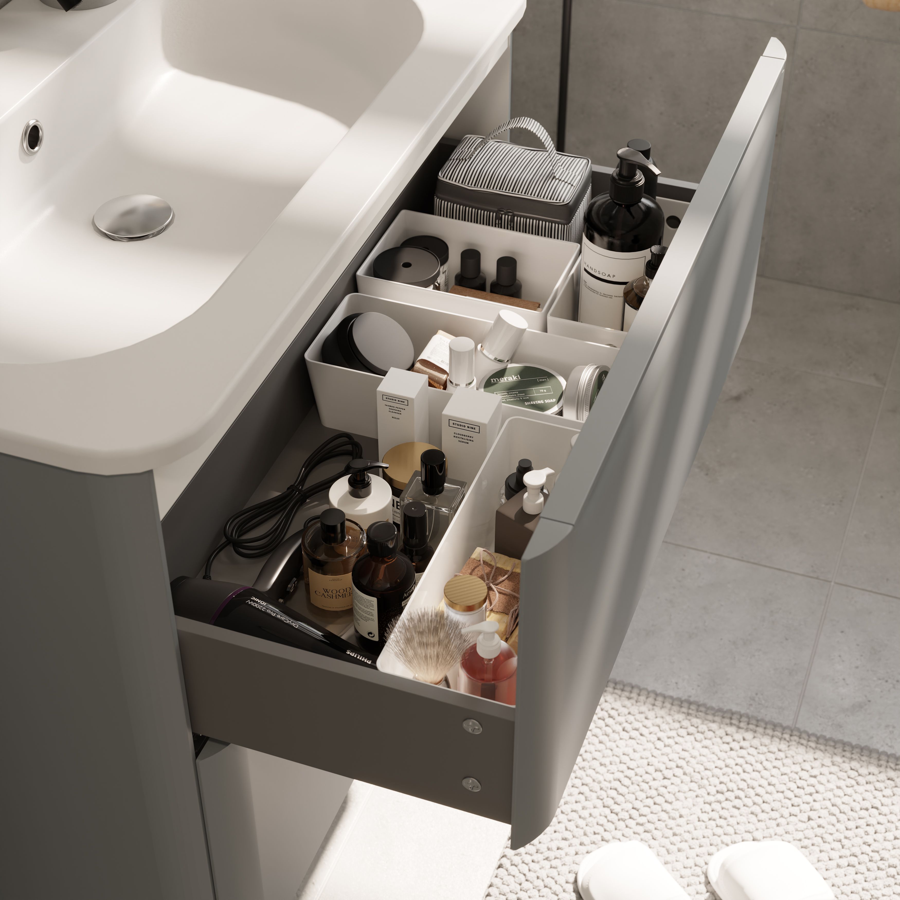 GoodHome Nevado Matt Grey Wall-mounted Vanity unit & basin set (W)800mm ...