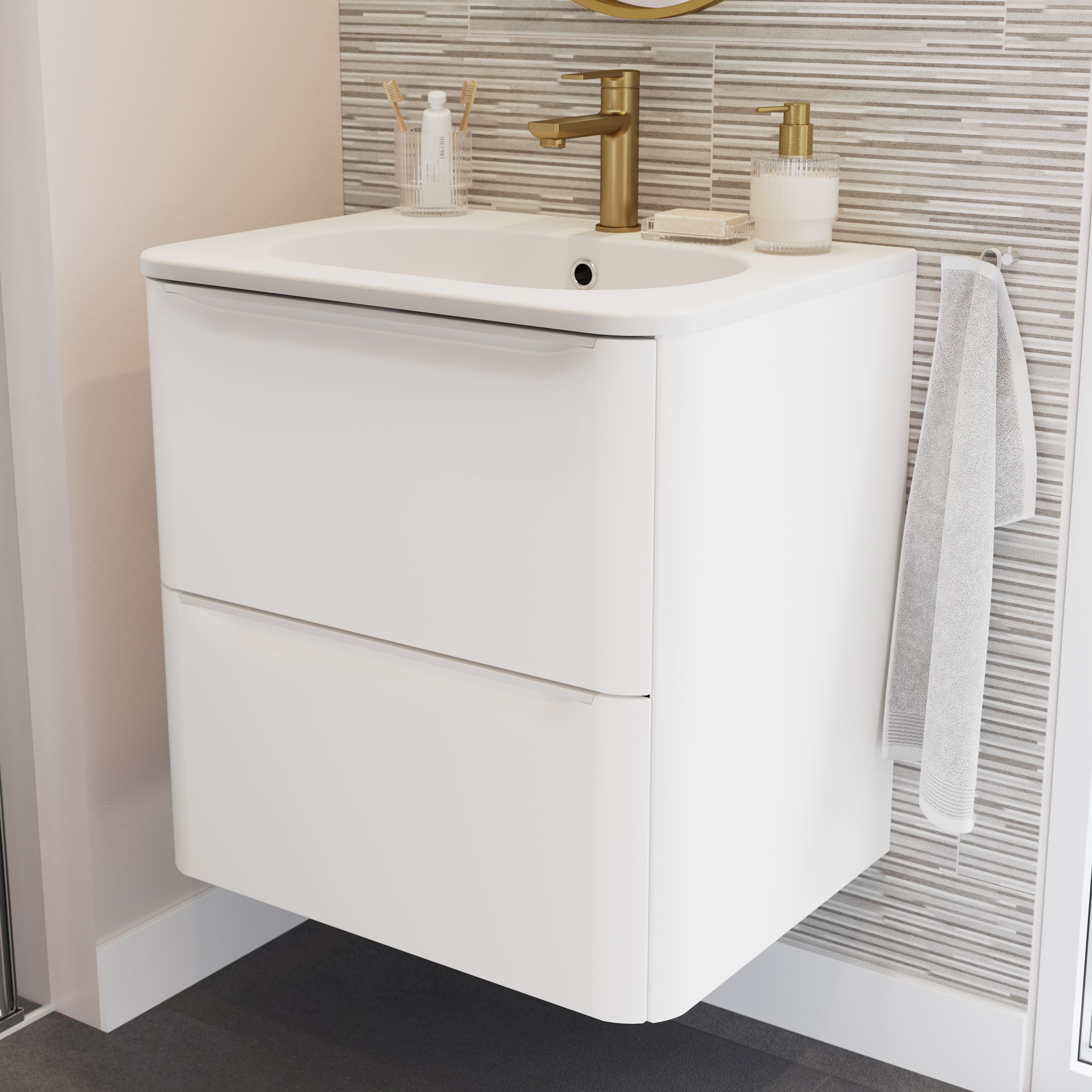 GoodHome Nevado Matt White Wall-mounted Vanity unit & basin set (W ...