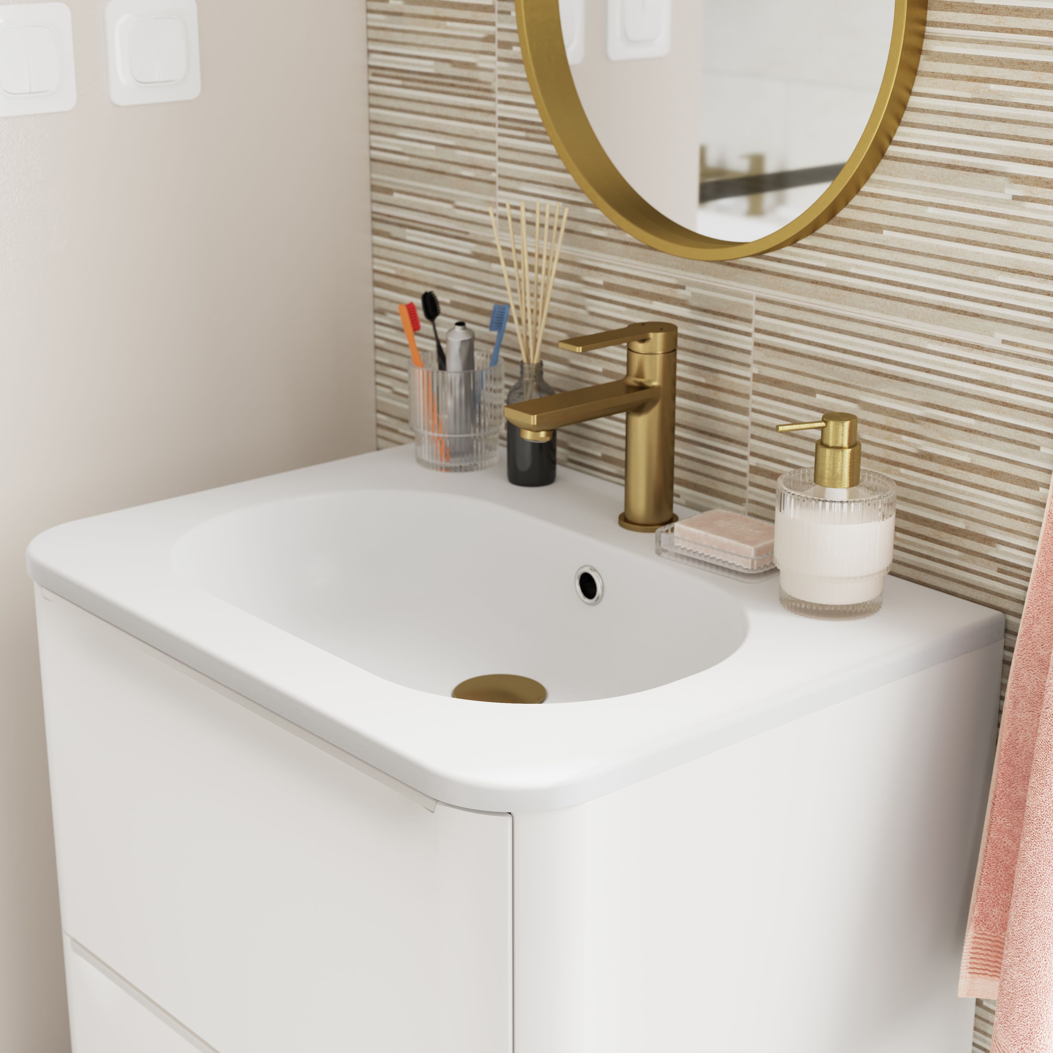 GoodHome Nevado Matt White Wall-mounted Vanity unit & basin set (W ...