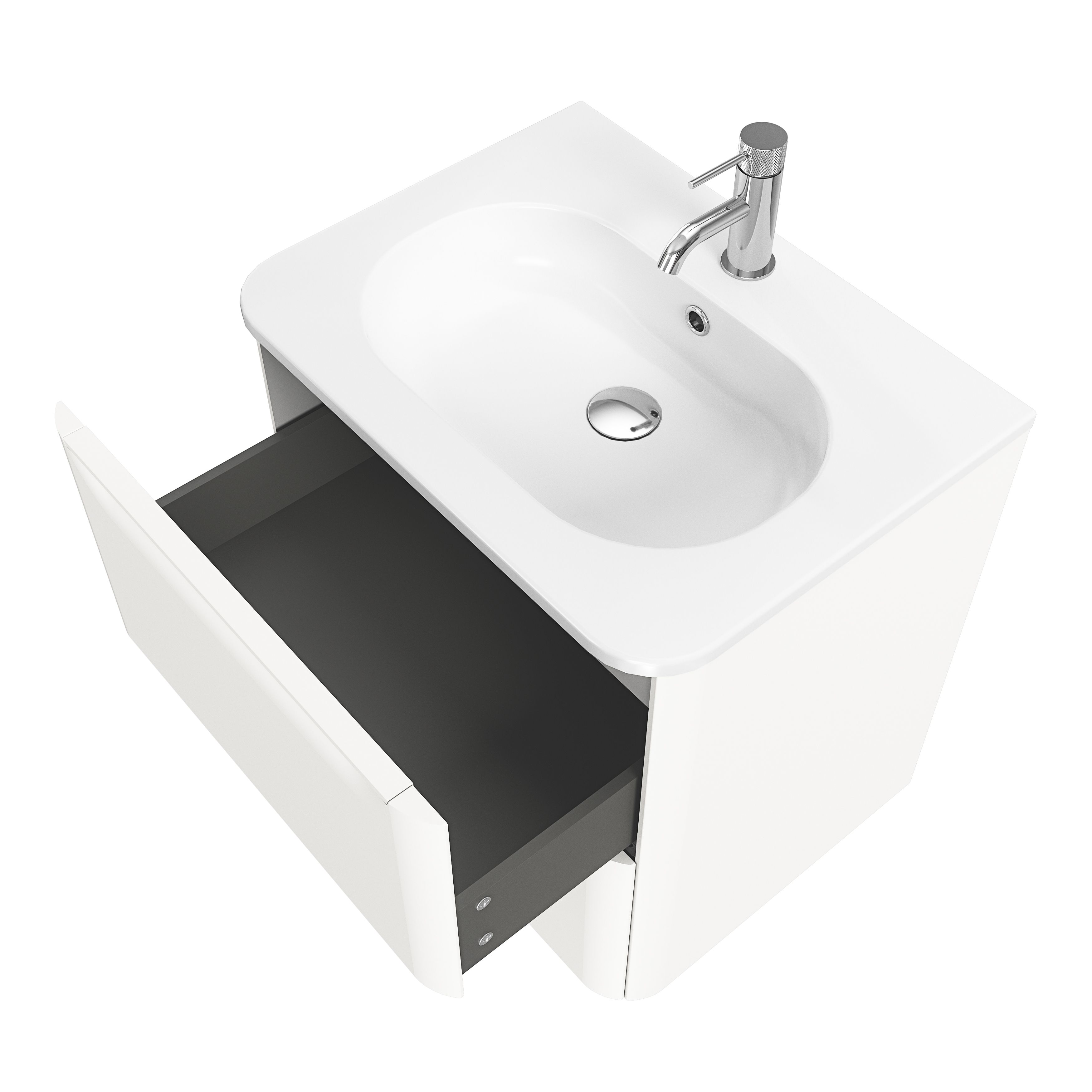 GOODHOME NEVADO MATT WHITE WALL-MOUNTED VANITY UNIT & BASIN SET (W ...