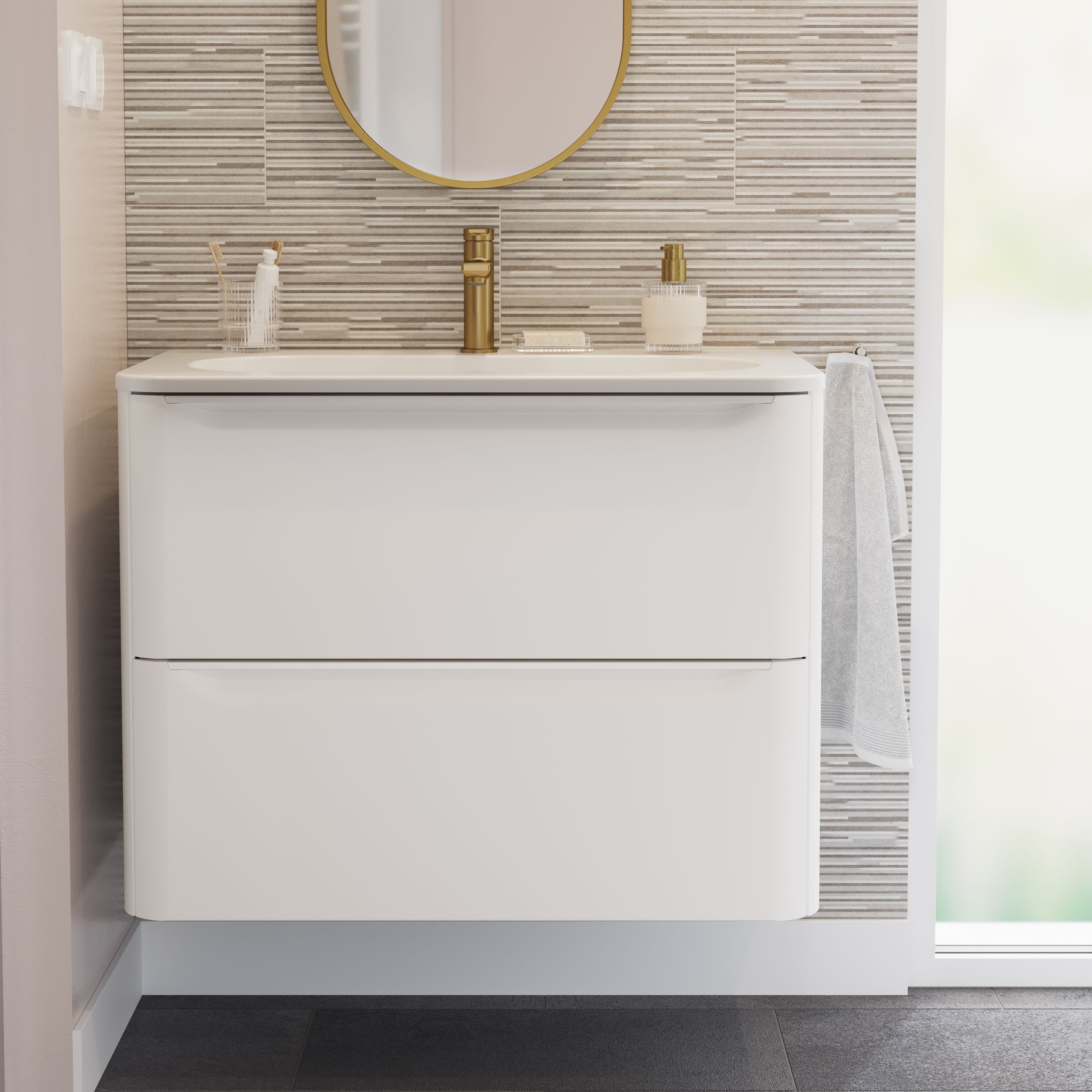 GoodHome Nevado Matt White Wall-mounted Vanity unit & basin set (W ...