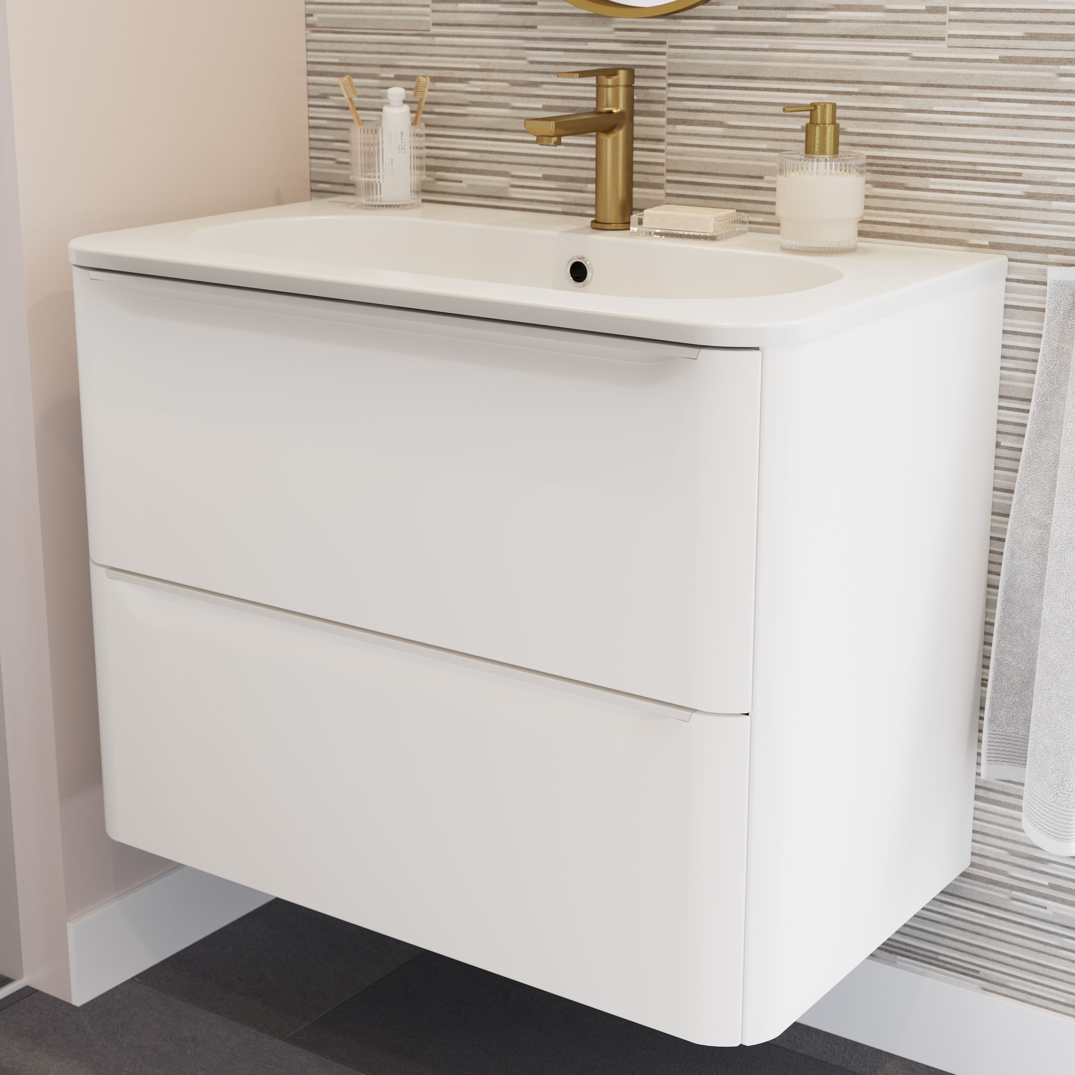 GoodHome Nevado Matt White Wall-mounted Vanity unit & basin set (W ...