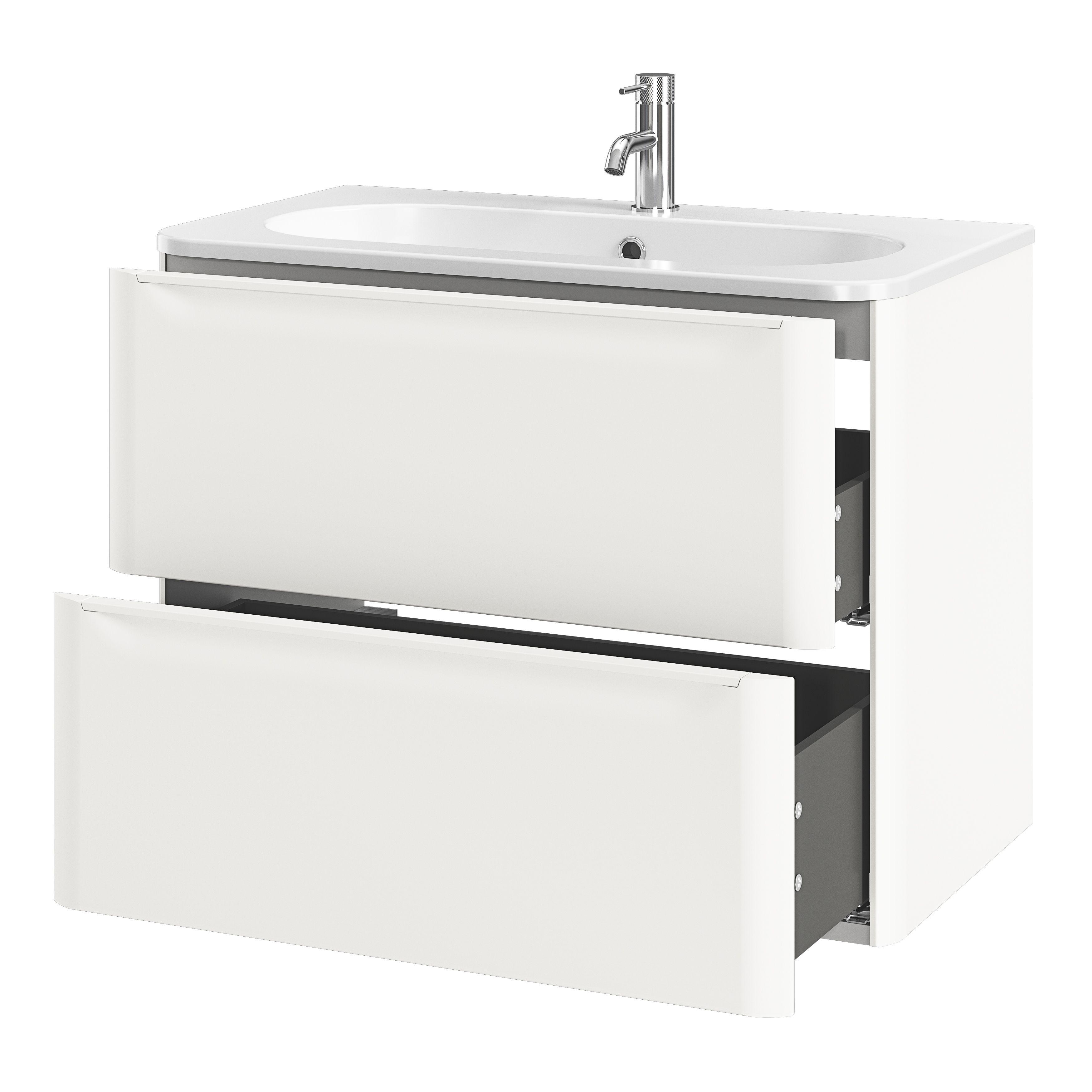 GOODHOME NEVADO MATT WHITE WALL-MOUNTED VANITY UNIT & BASIN SET (W ...