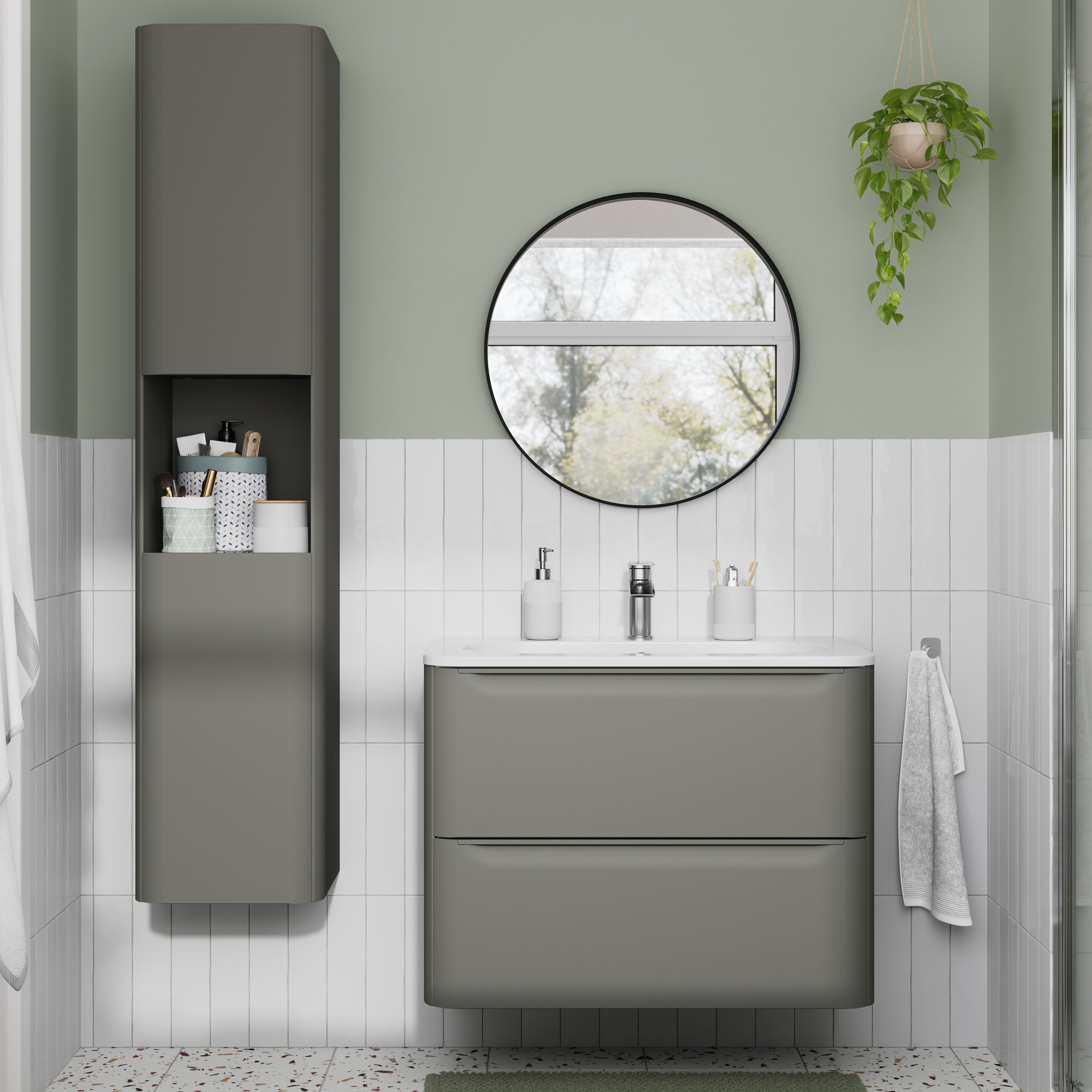 GoodHome Nevado Standard Matt Green Wall-mounted Bathroom Vanity unit ...