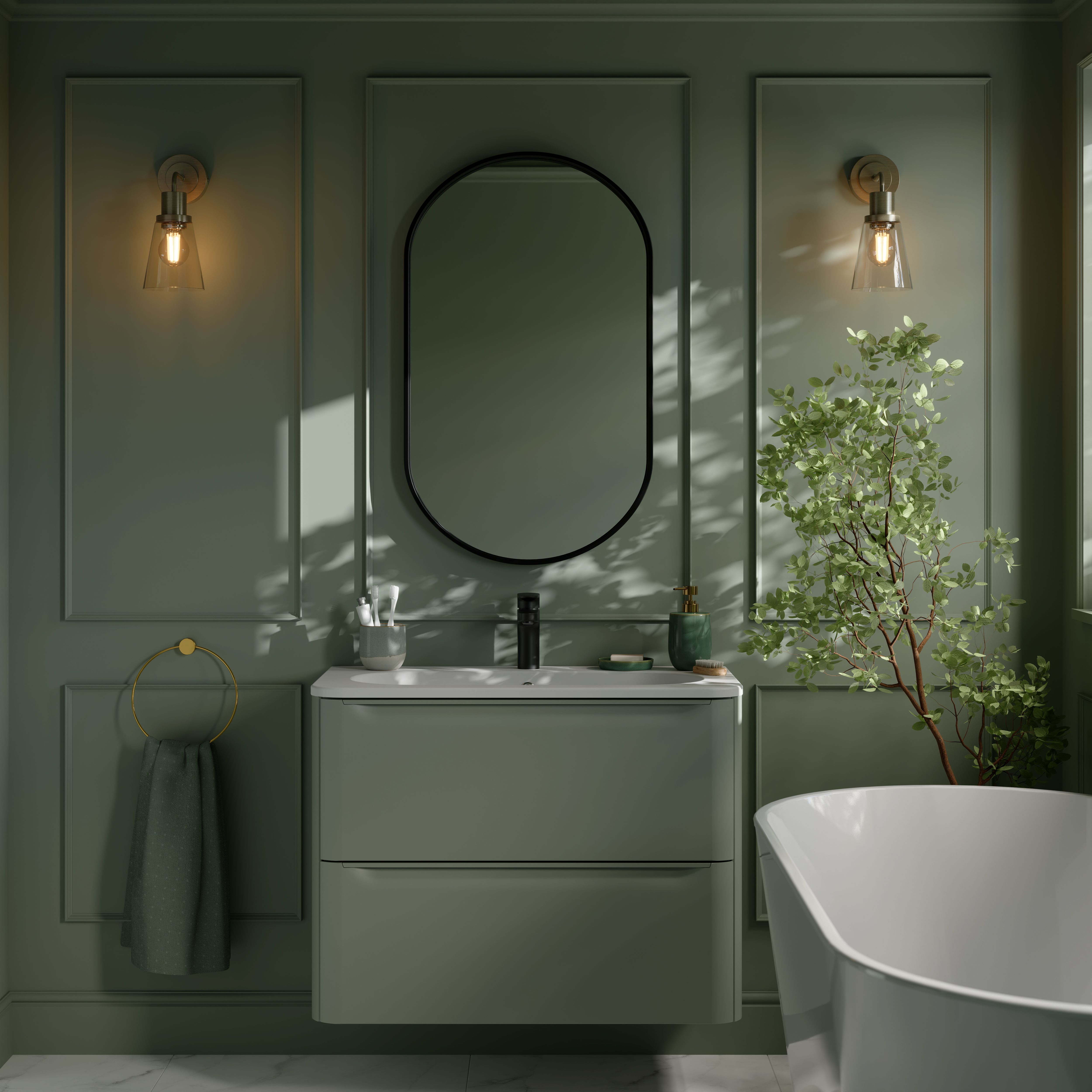 GoodHome Nevado Standard Matt Green Wall-mounted Bathroom Vanity unit ...