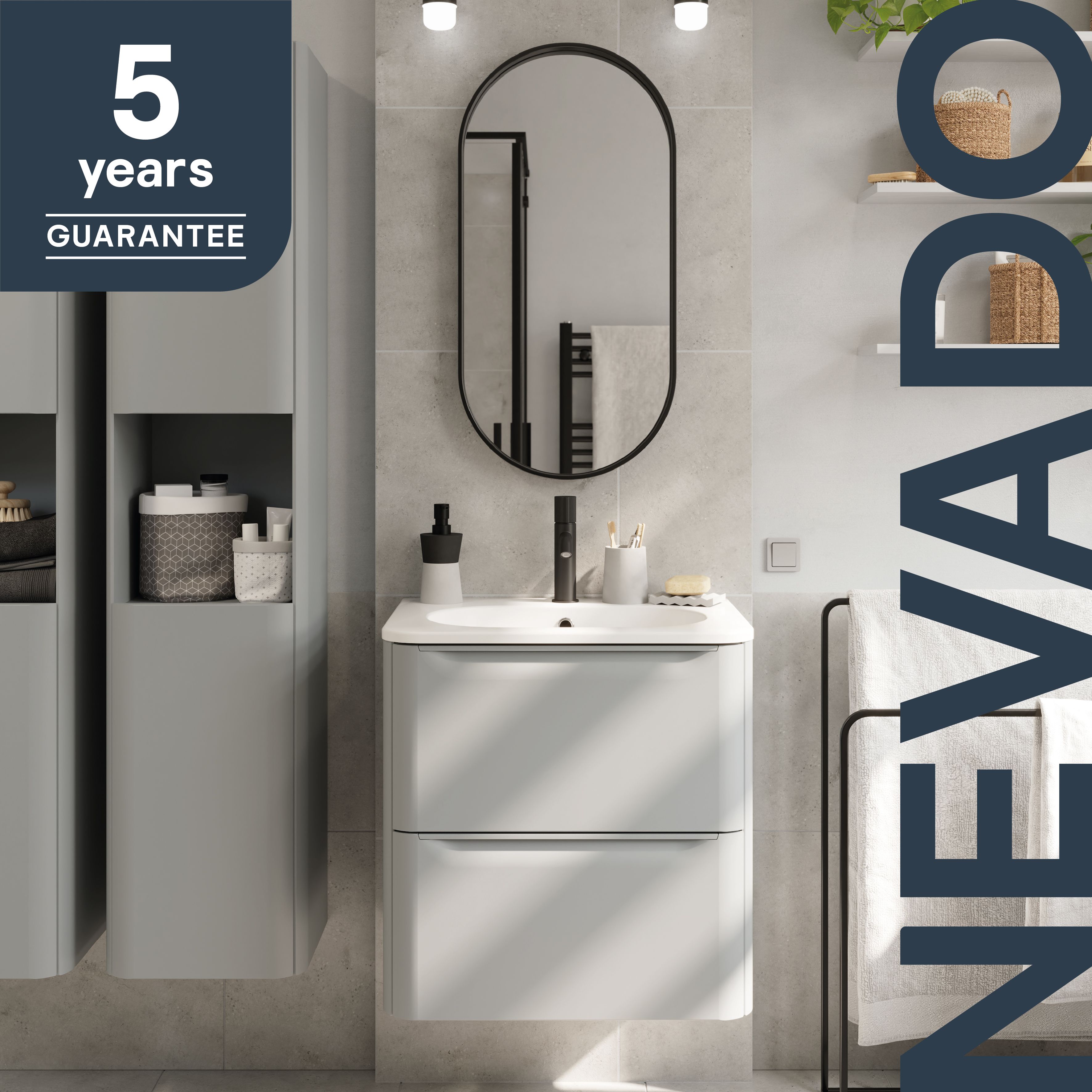 GoodHome Nevado Standard Matt Grey Wall-mounted Bathroom Vanity unit (H ...