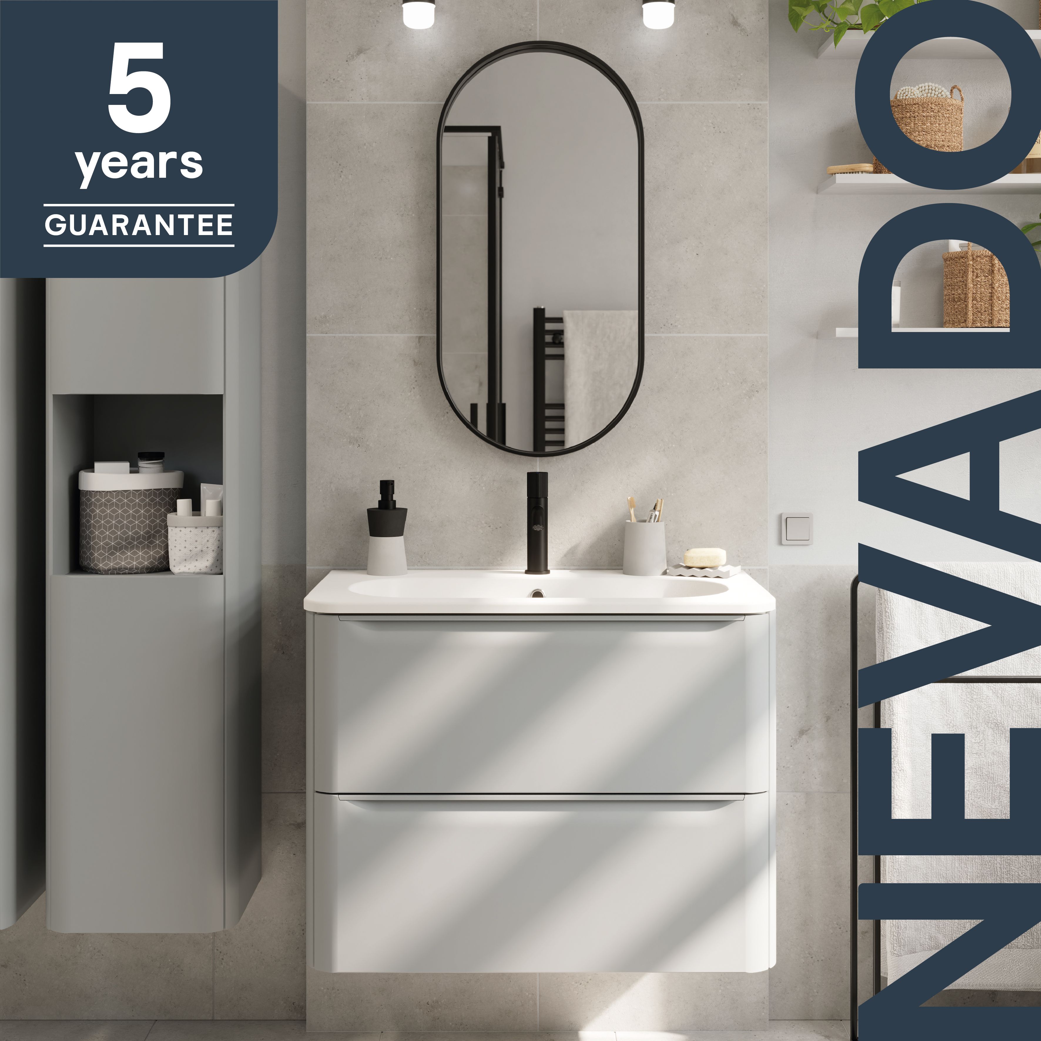 GoodHome Nevado Standard Matt Grey Wall-mounted Bathroom Vanity unit (H ...