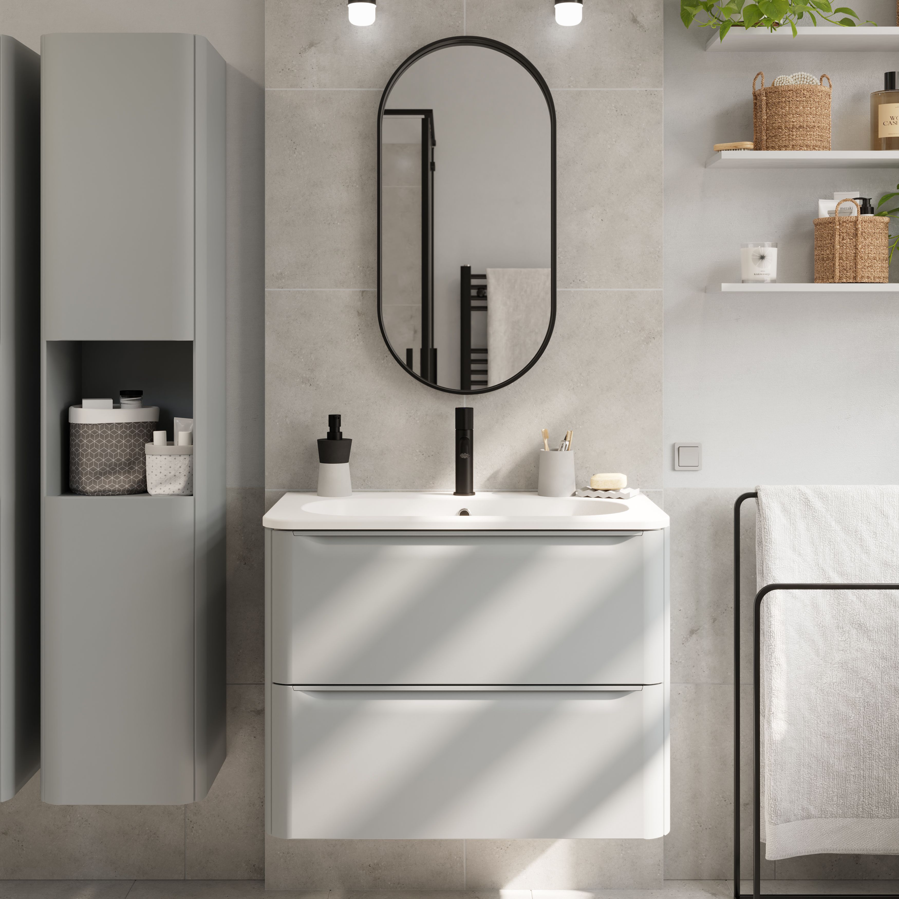GoodHome Nevado Standard Matt Grey Wall-mounted Bathroom Vanity unit (H ...