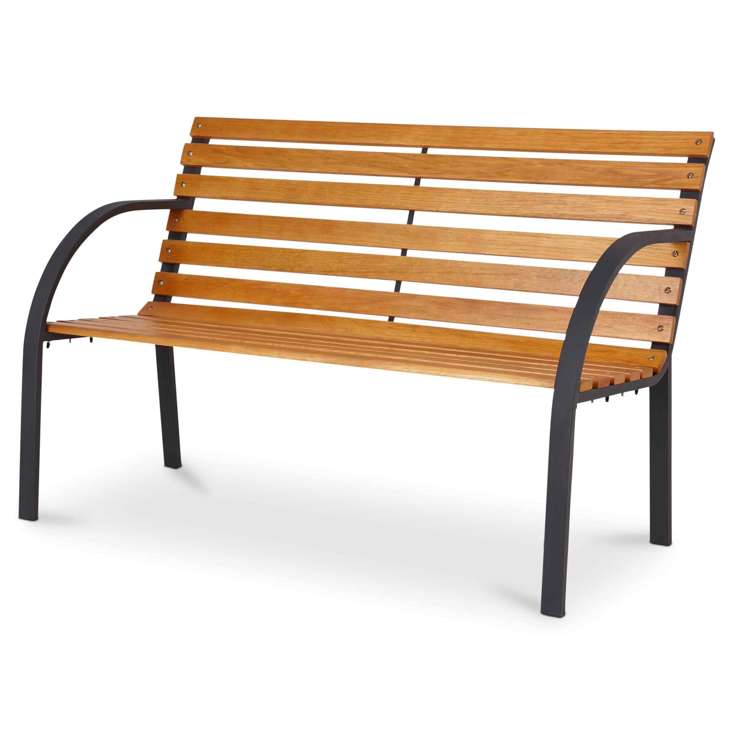 GoodHome Norfolk Natural black Wooden Bench 64cm W 81cm H