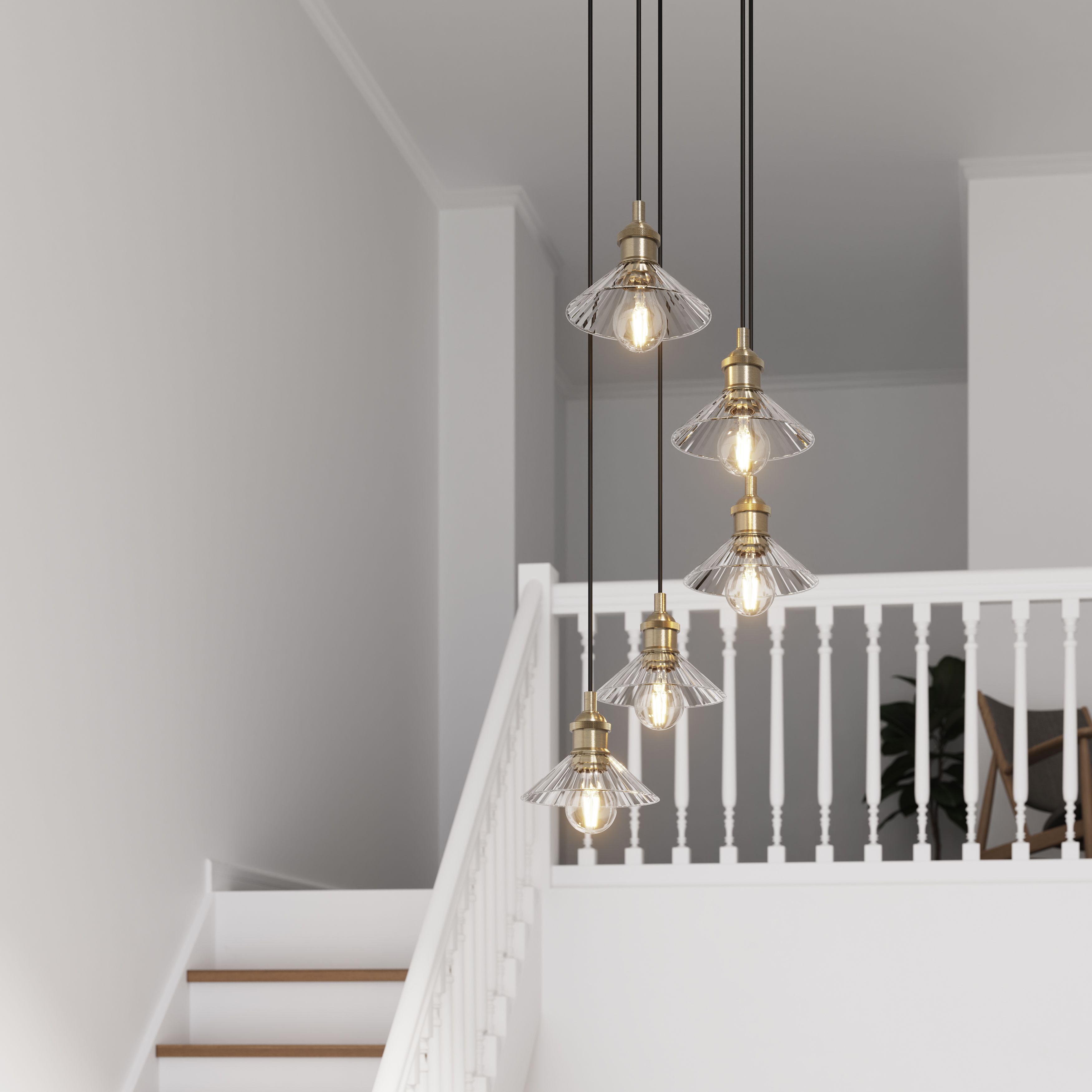 GoodHome Northwich Round Satin Pewter effect 5 Lamp LED Pendant ceiling ...
