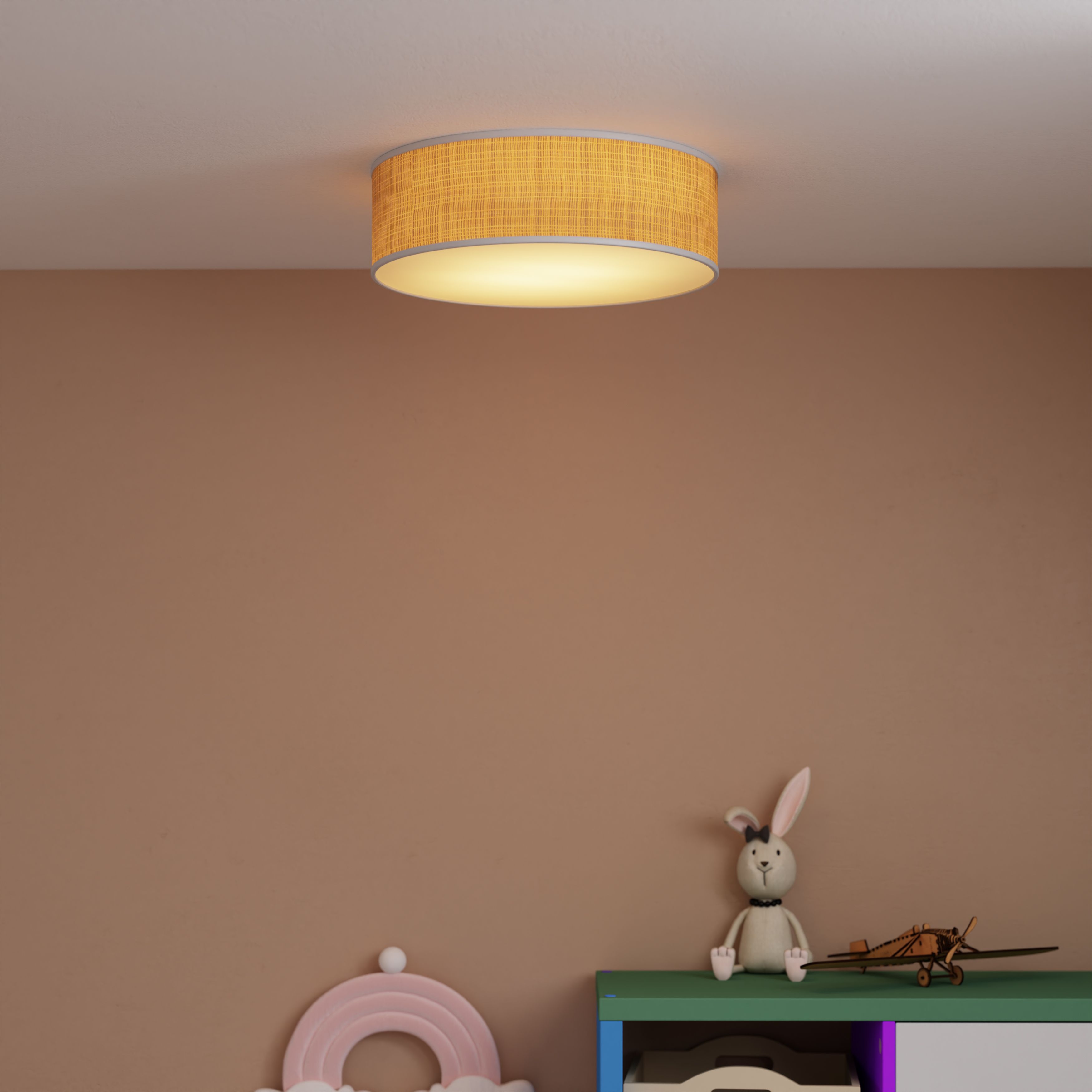 GoodHome Oilbird Round Metal & straw Natural & White Frosted effect 2 ...