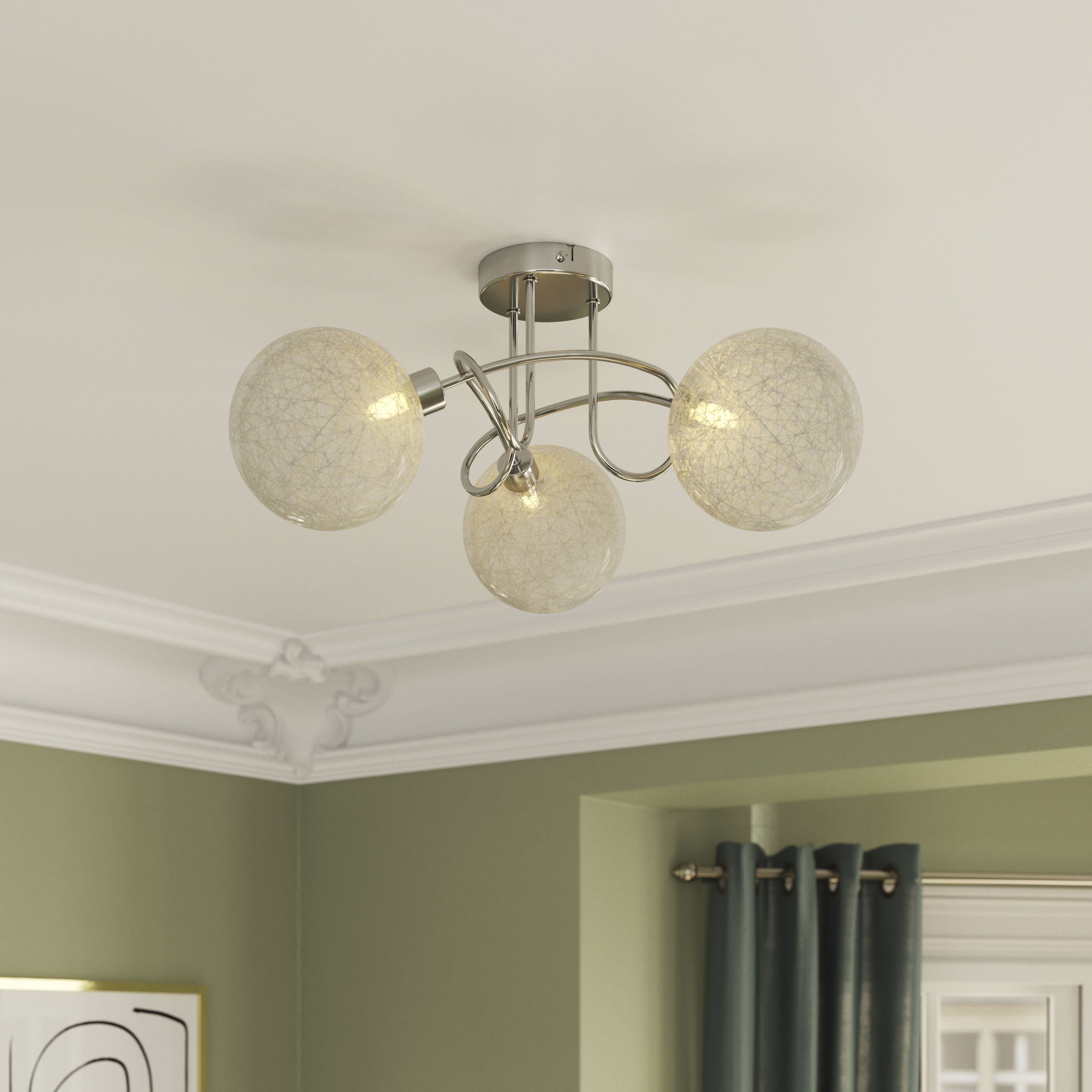 GoodHome Onnes Plate Glass & metal Chrome 3 Lamp LED Ceiling light
