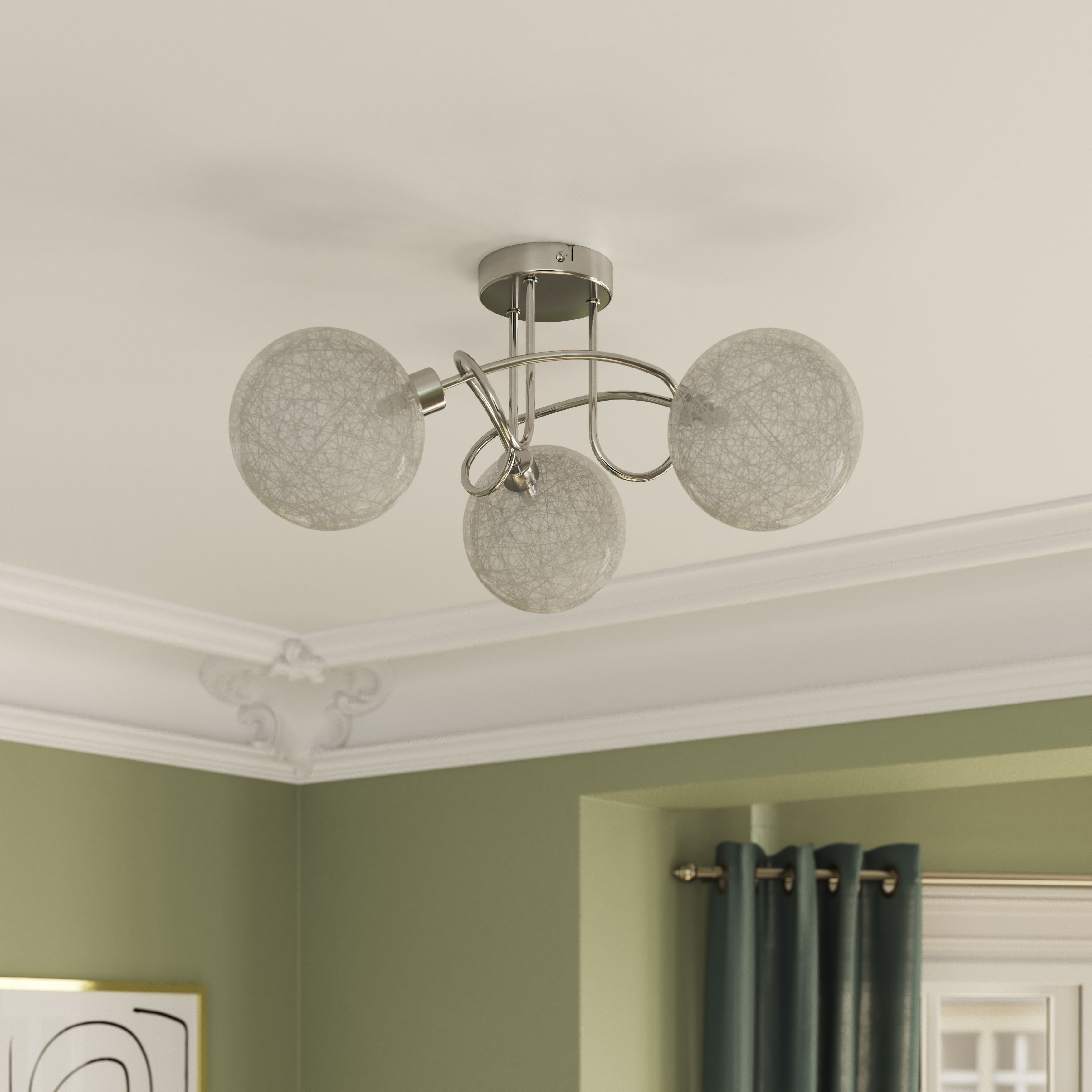 GoodHome Onnes Plate Glass & metal Chrome 3 Lamp LED Ceiling light