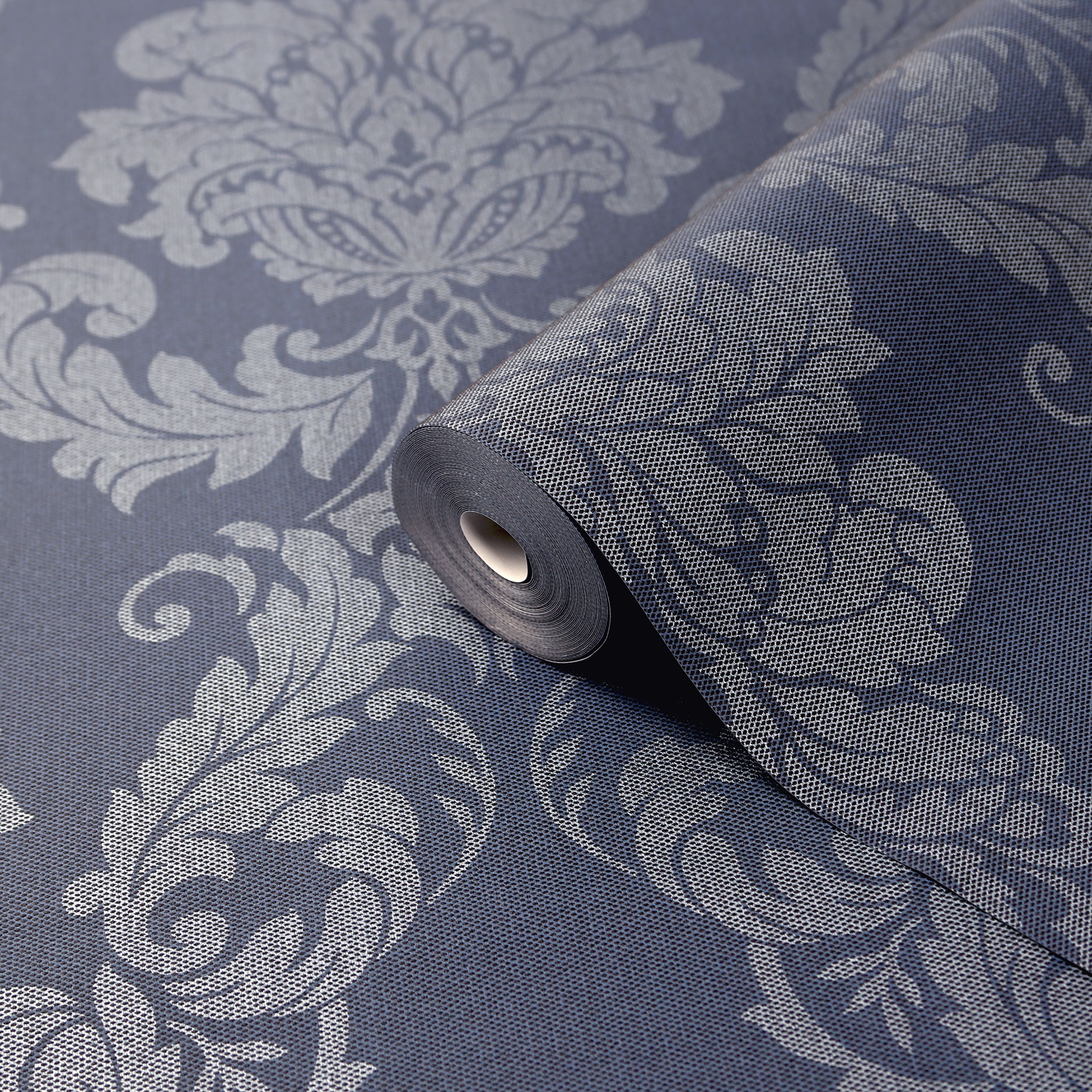 GoodHome Ornata Midnight blue Damask Textured Wallpaper | DIY at B&Q