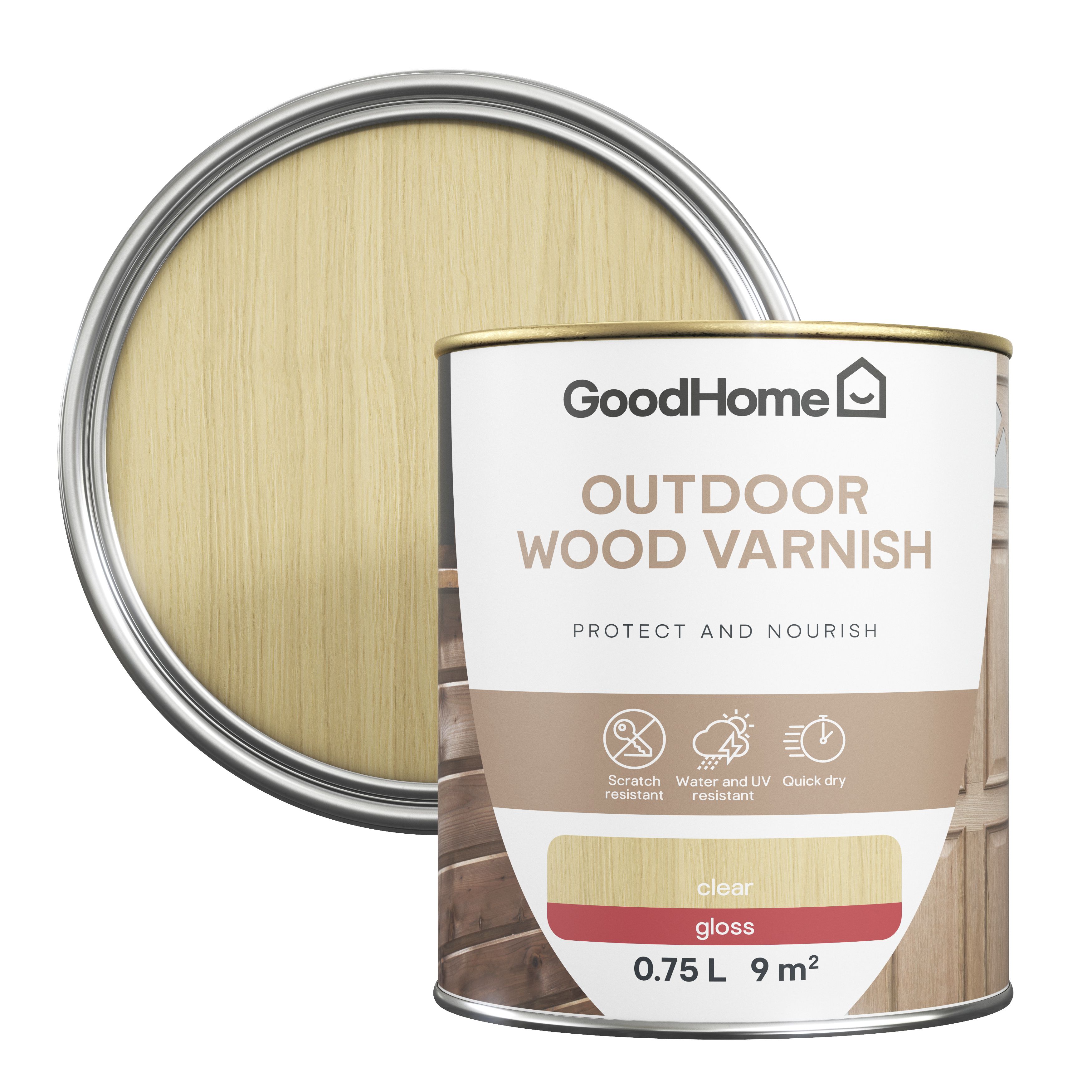 GoodHome Outdoor Clear Gloss Wood Varnish, 750ml at B&Q