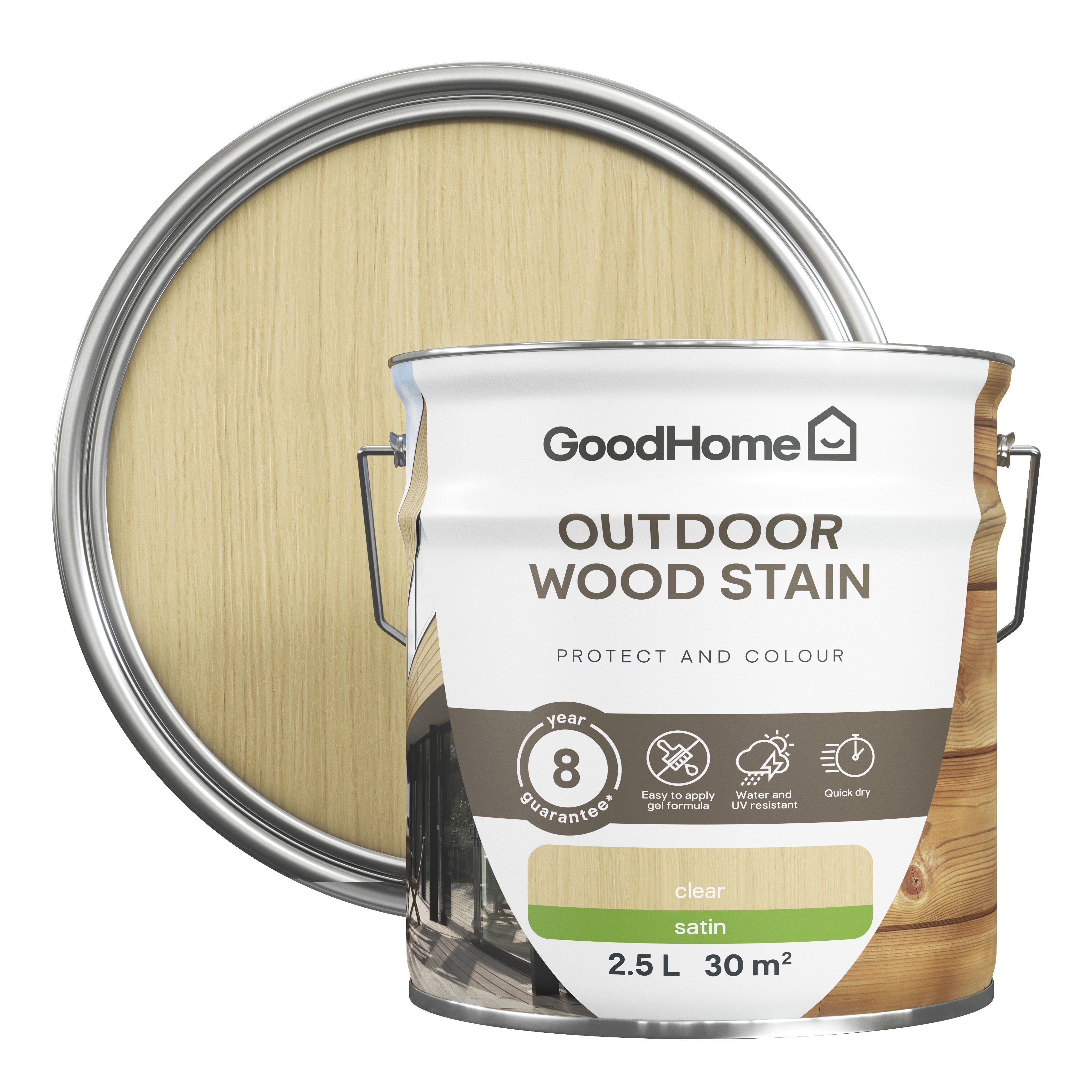 Buy GoodHome Outdoor Clear Satin Quick dry Wood stain, 2.5L | DIY at B&Q