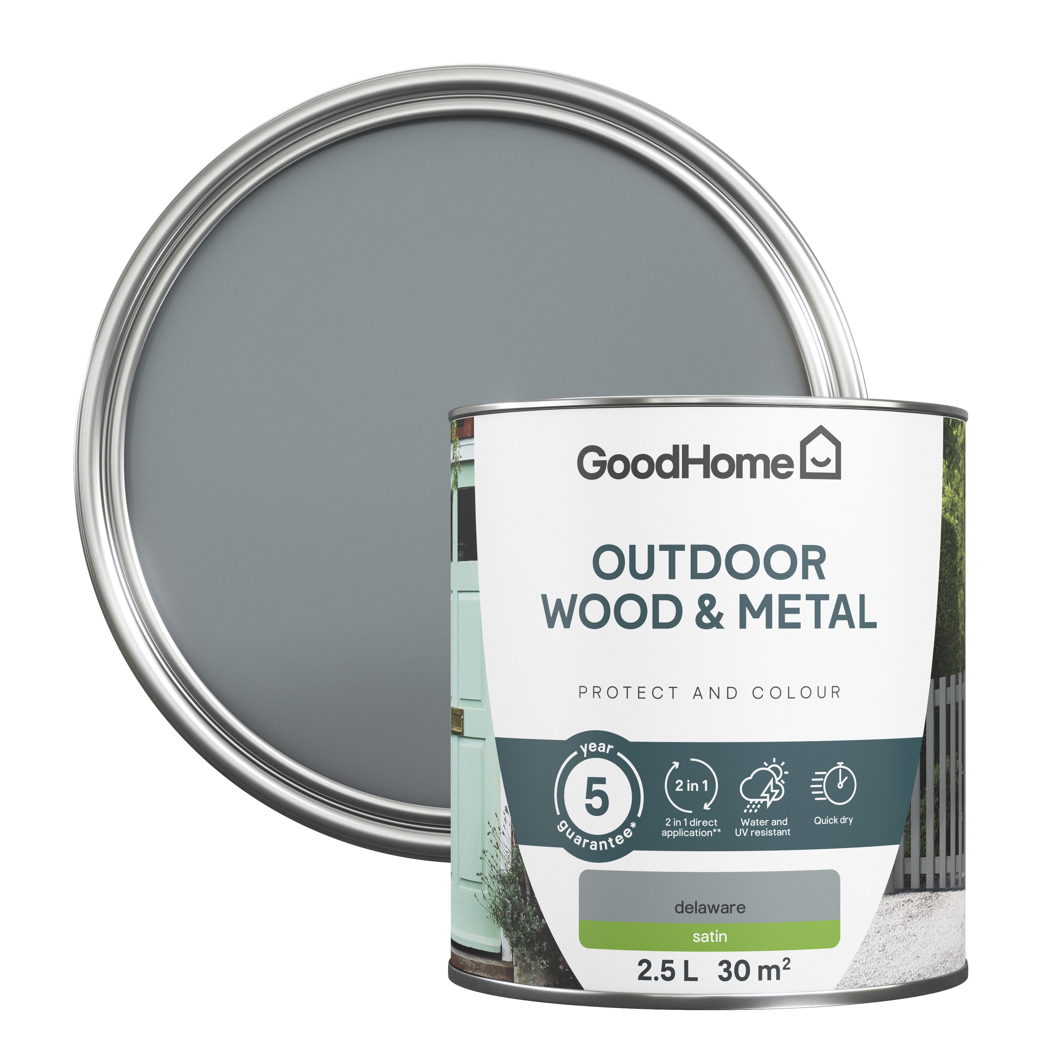 GoodHome Outdoor Delaware Satinwood Multi-surface paint, 2.5L | DIY at B&Q