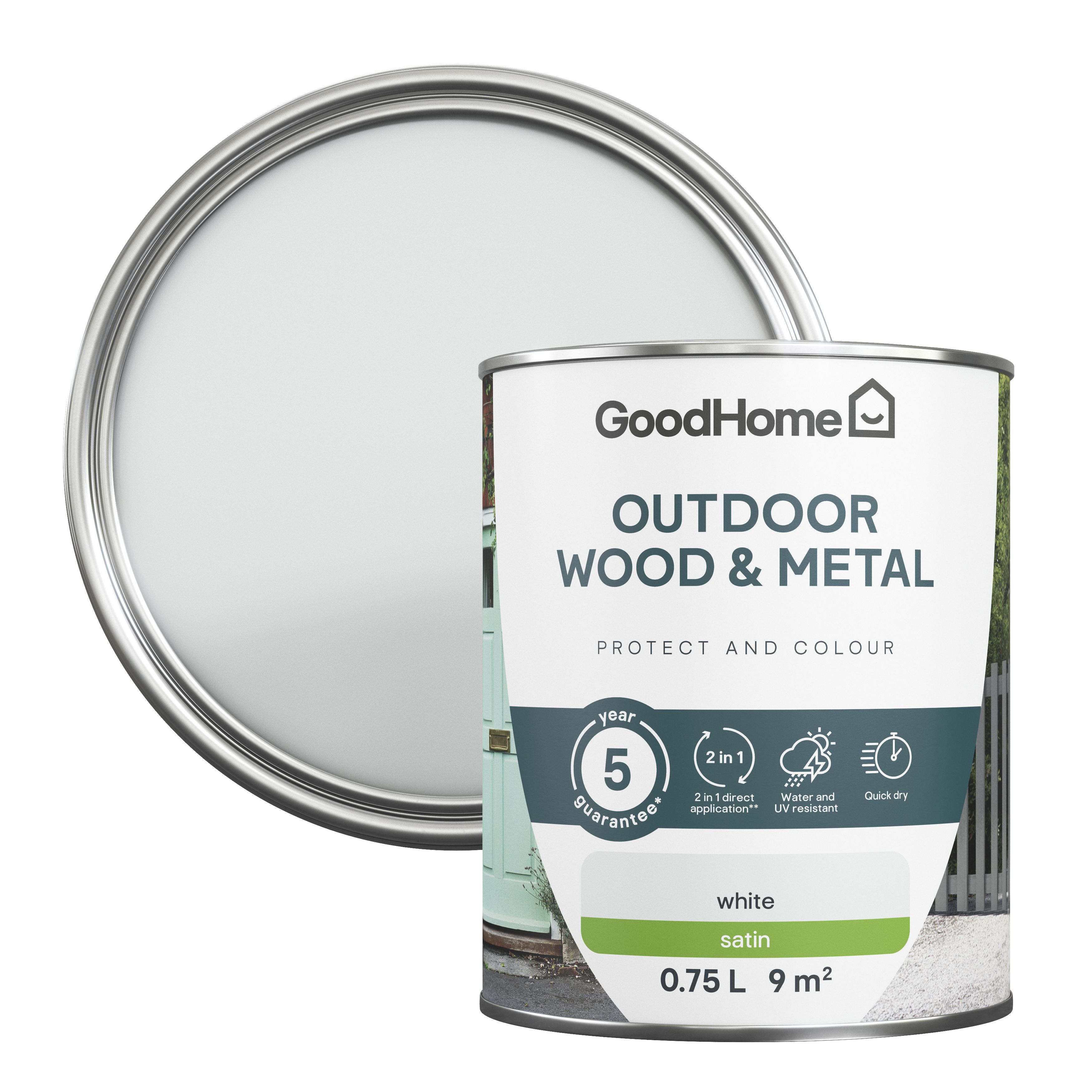 GoodHome Outdoor White Satinwood Multi-surface paint, 750ml | DIY at B&Q