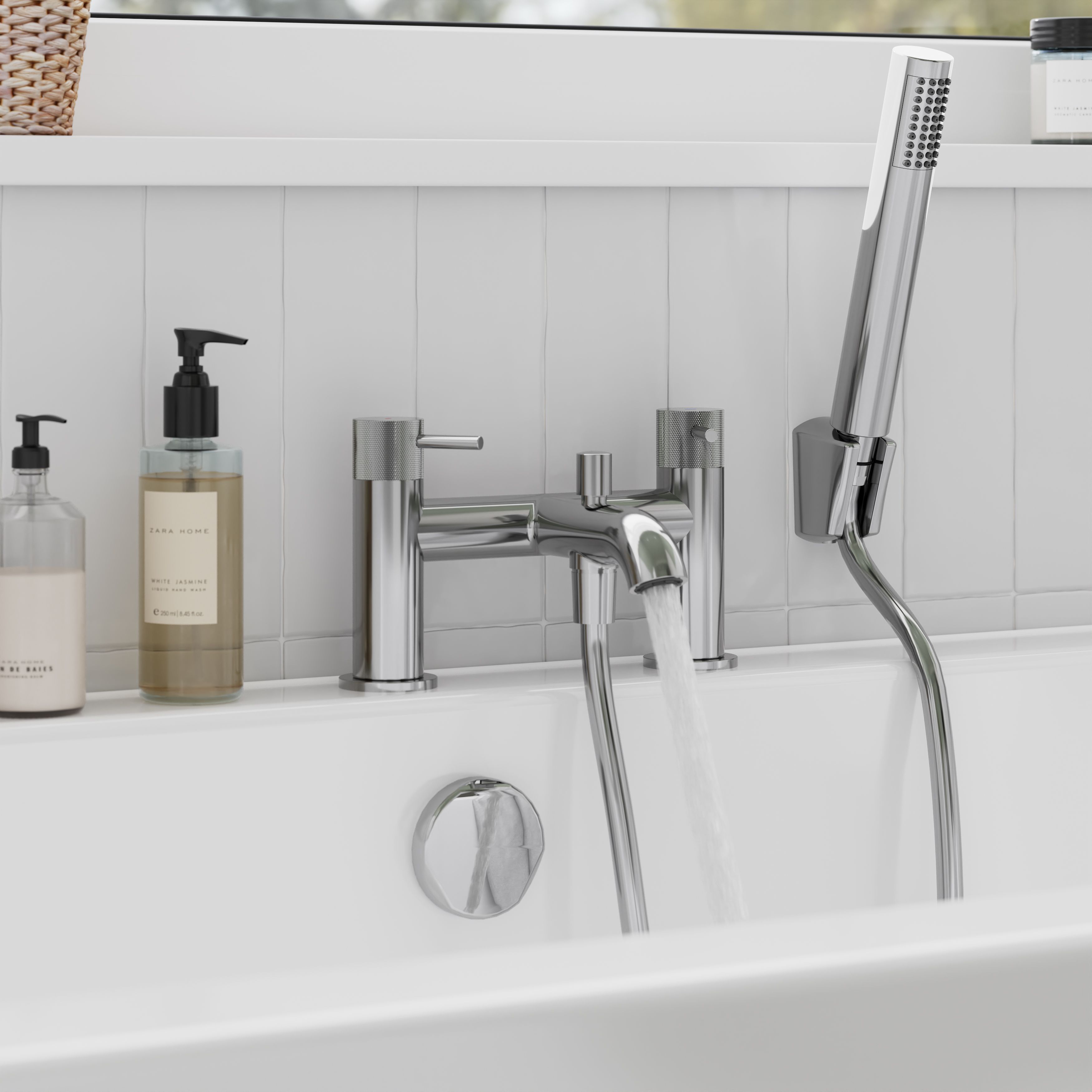 GoodHome Owens Gloss Chrome effect Deck-mounted Bath mixer tap with ...