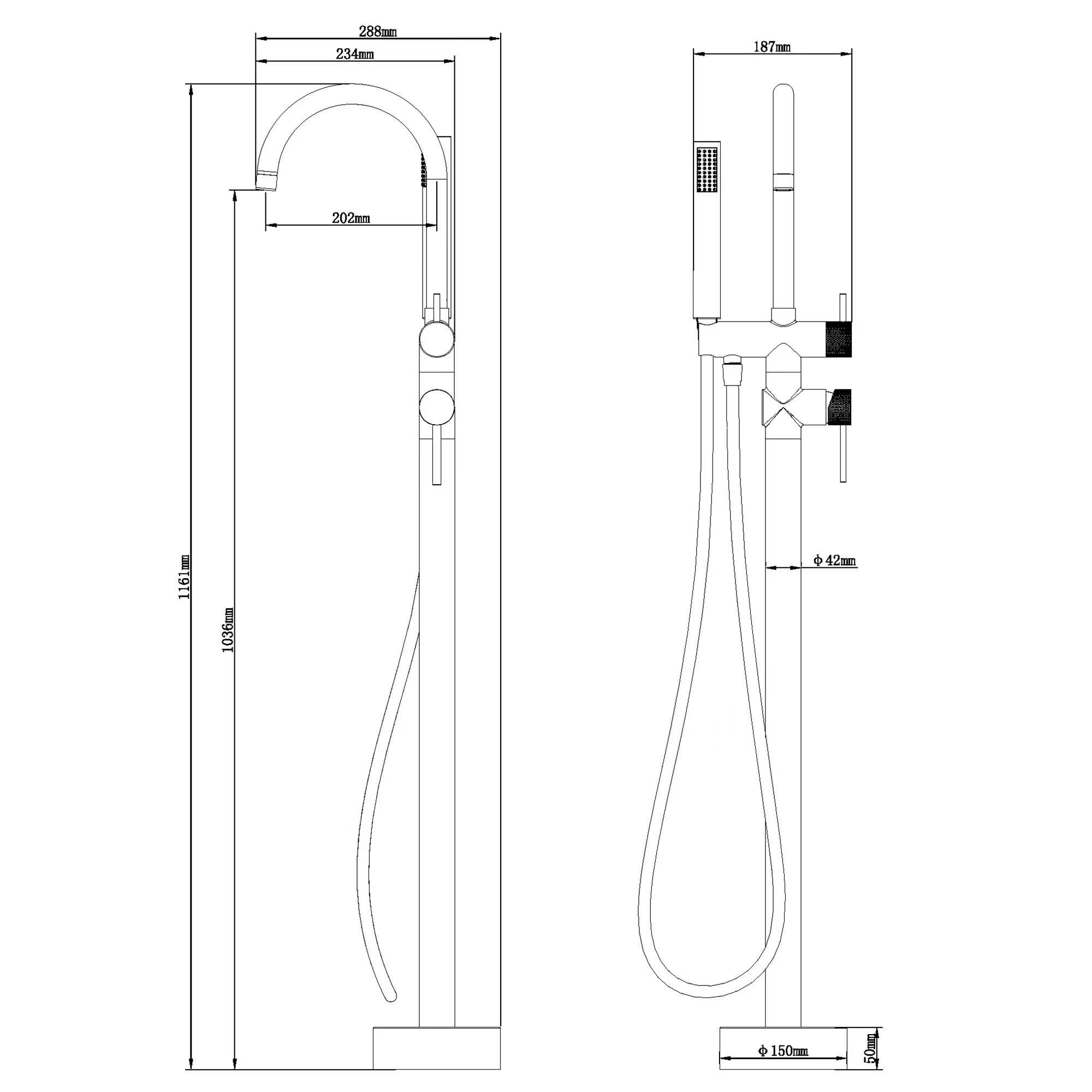 GoodHome Owens Matt Black Floor-mounted Bath mixer tap with shower kit