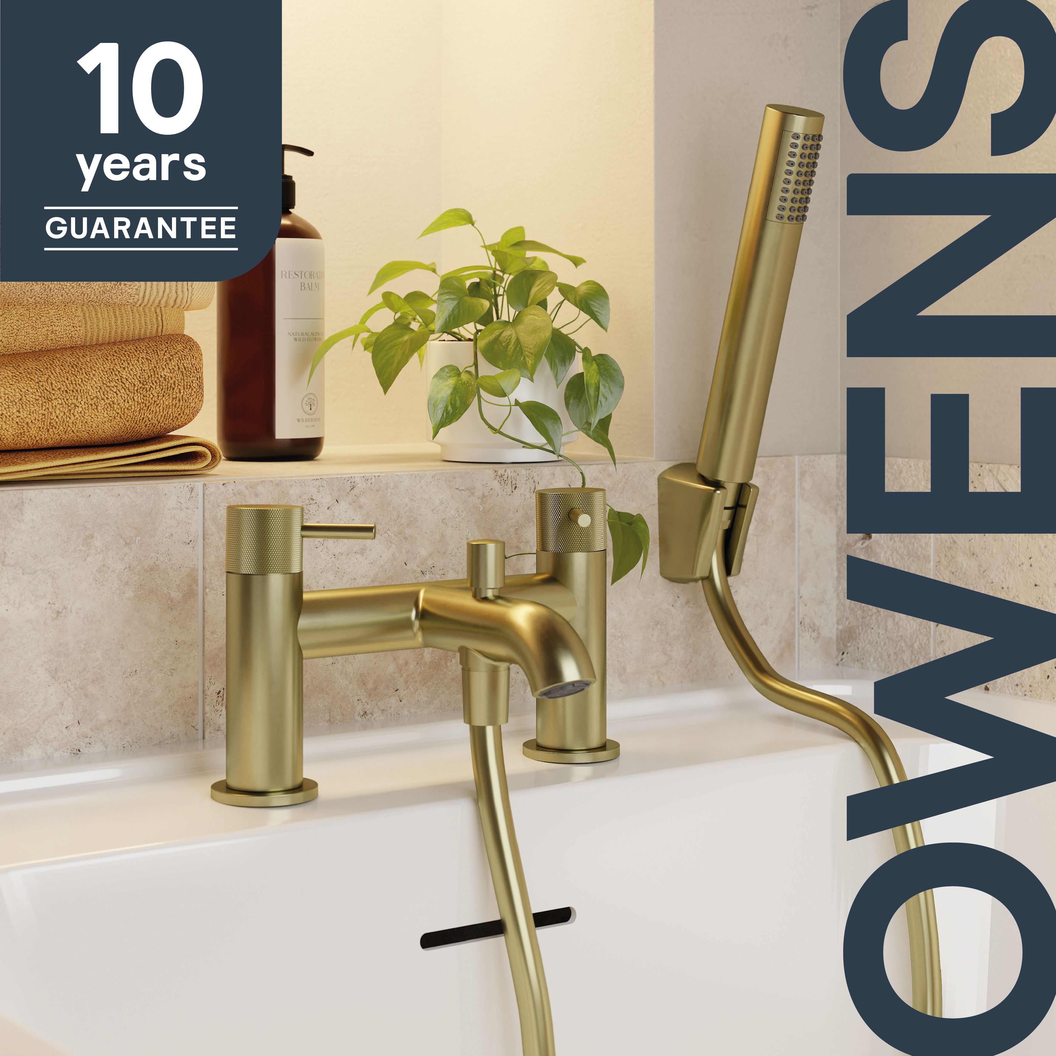 GoodHome Owens Satin Brass effect Deck-mounted Bath mixer tap with ...