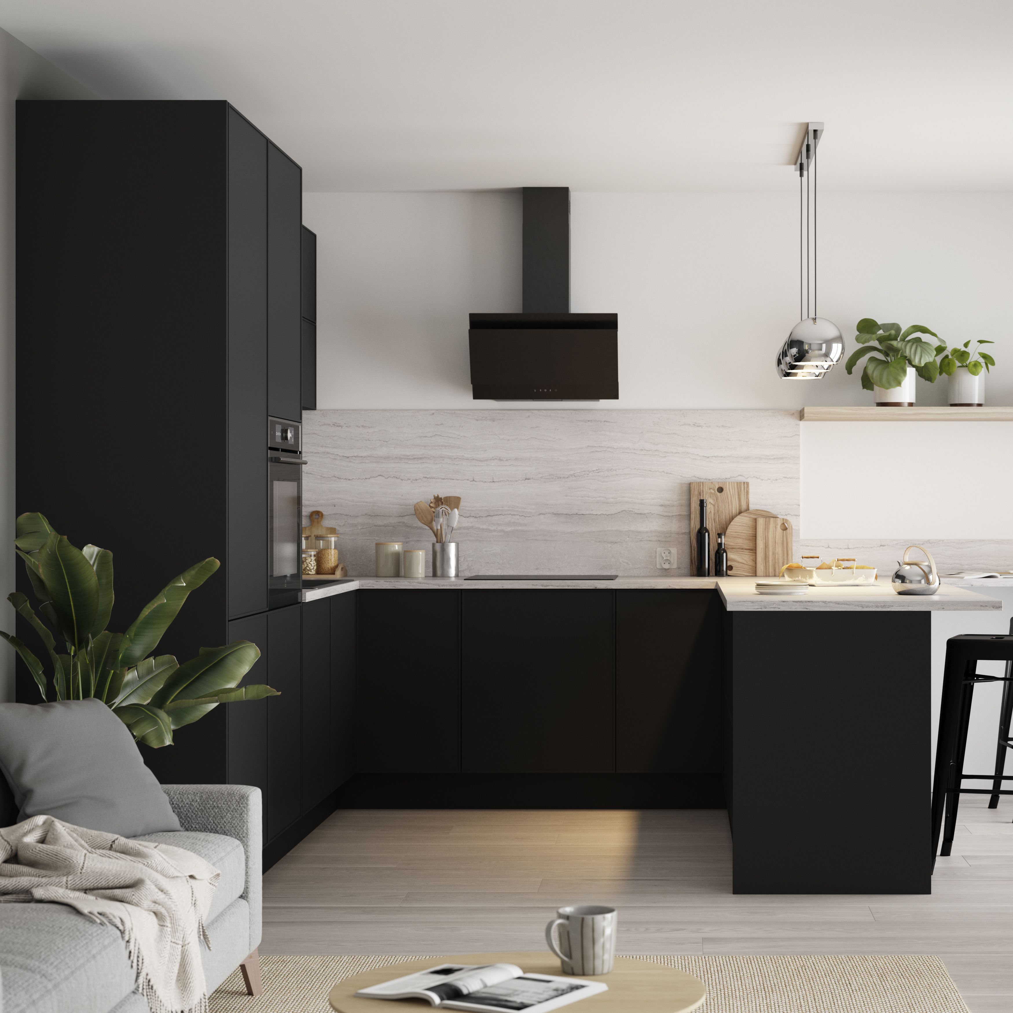 GoodHome Pasilla Carbon Square edge Matt carbon thin frame slab Plinth ...