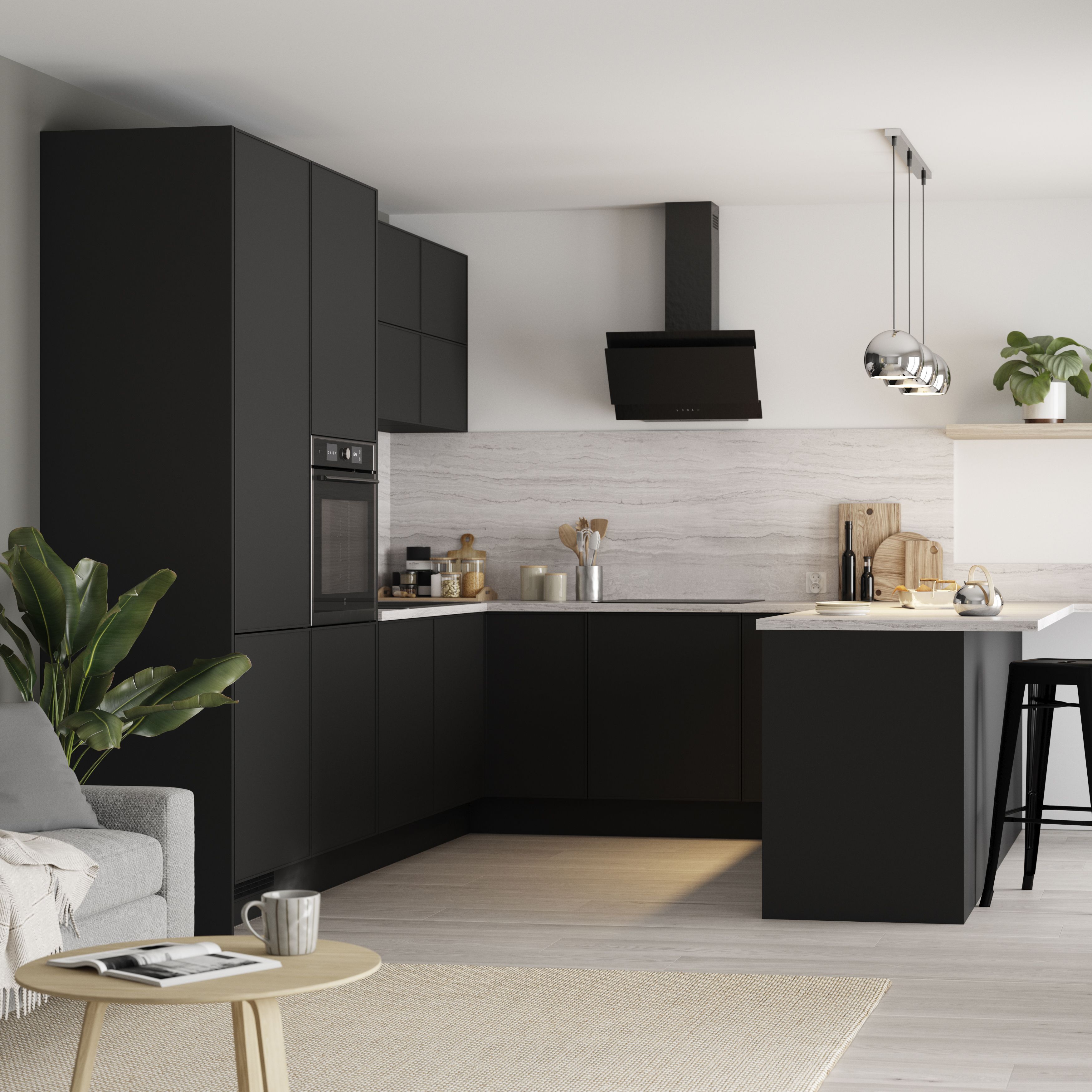 GoodHome Pasilla Carbon Square edge Matt carbon thin frame slab Plinth ...