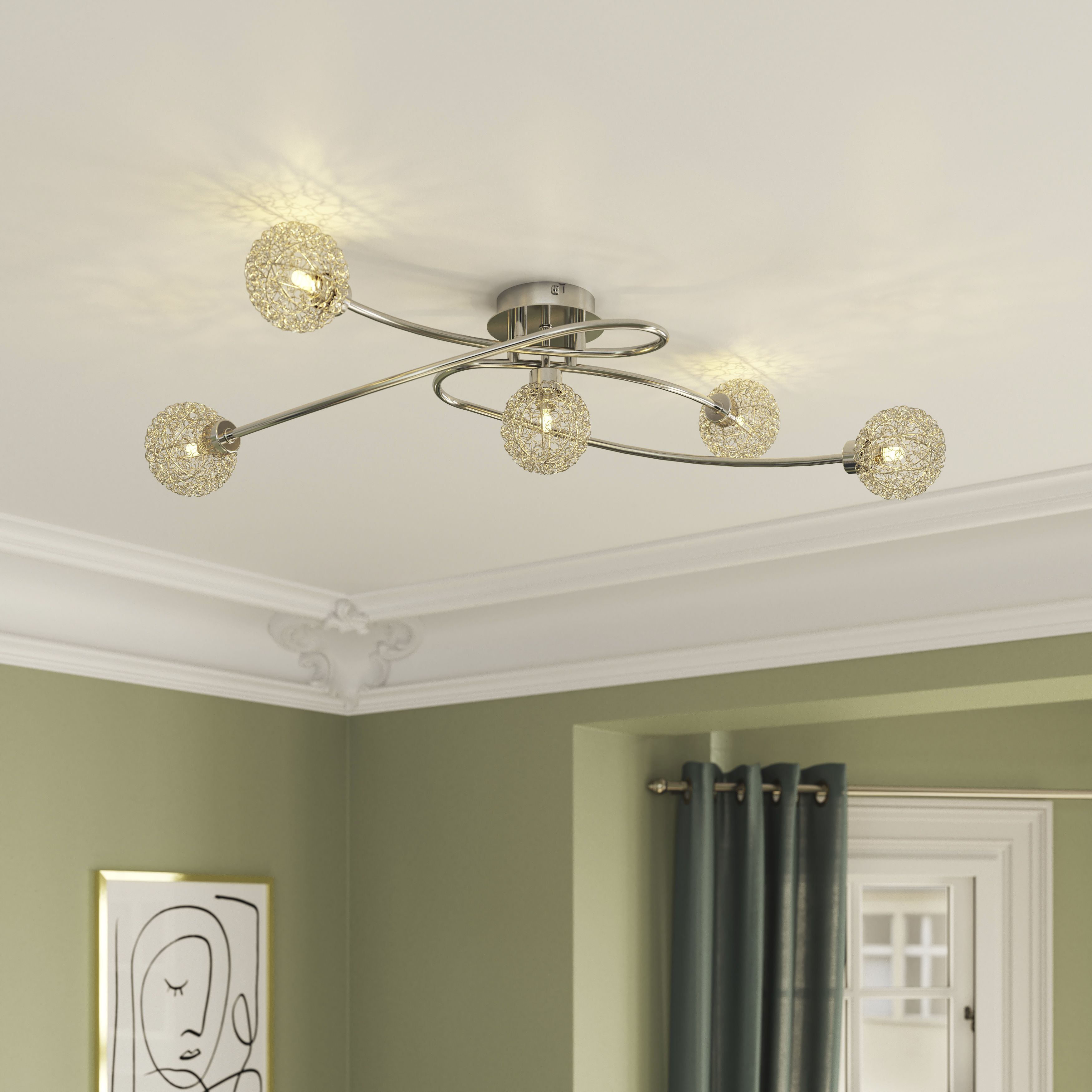 GoodHome Phaidros Plate Metal Chrome 5 Lamp LED Ceiling light