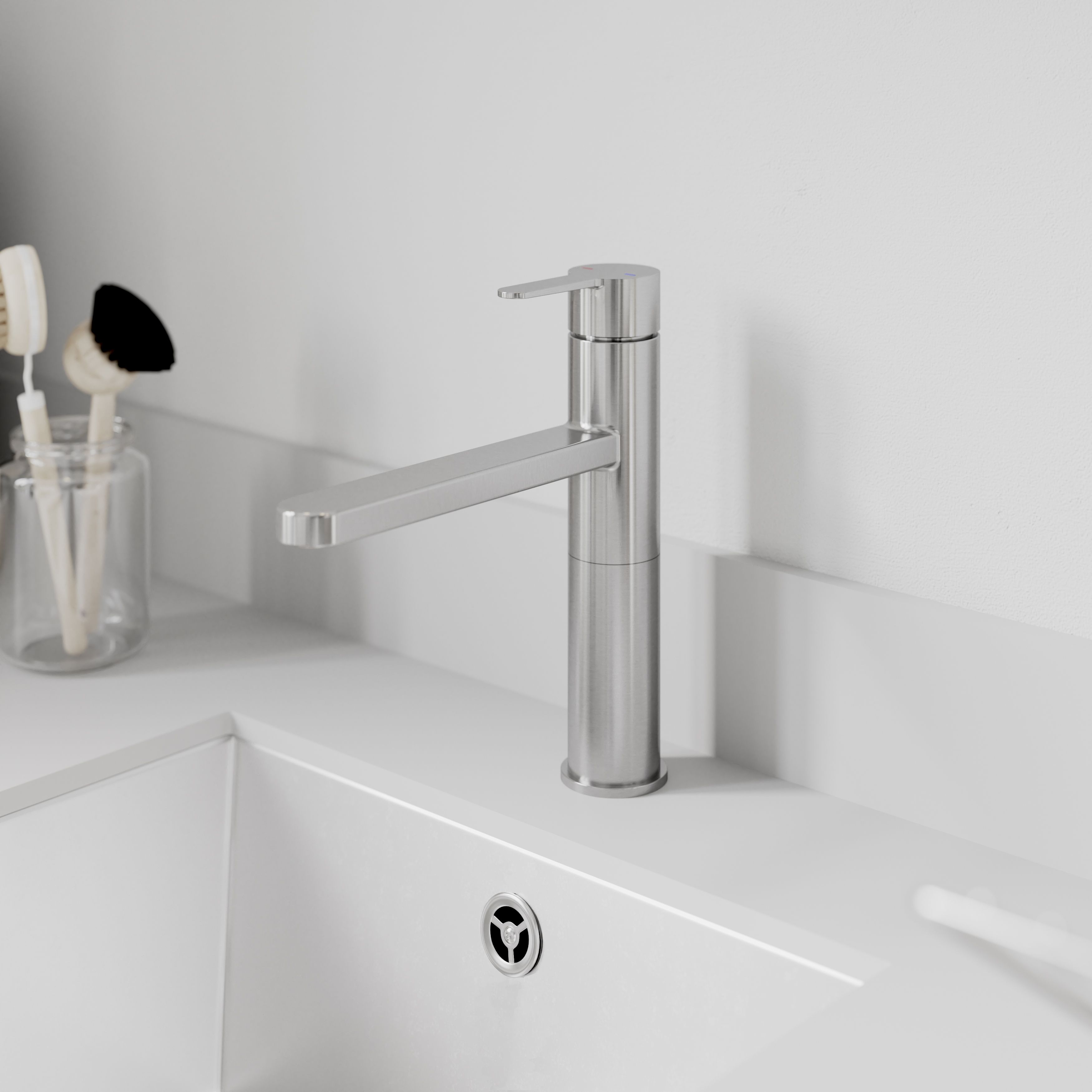 GoodHome Phoran Stainless steel effect Kitchen Top lever Tap